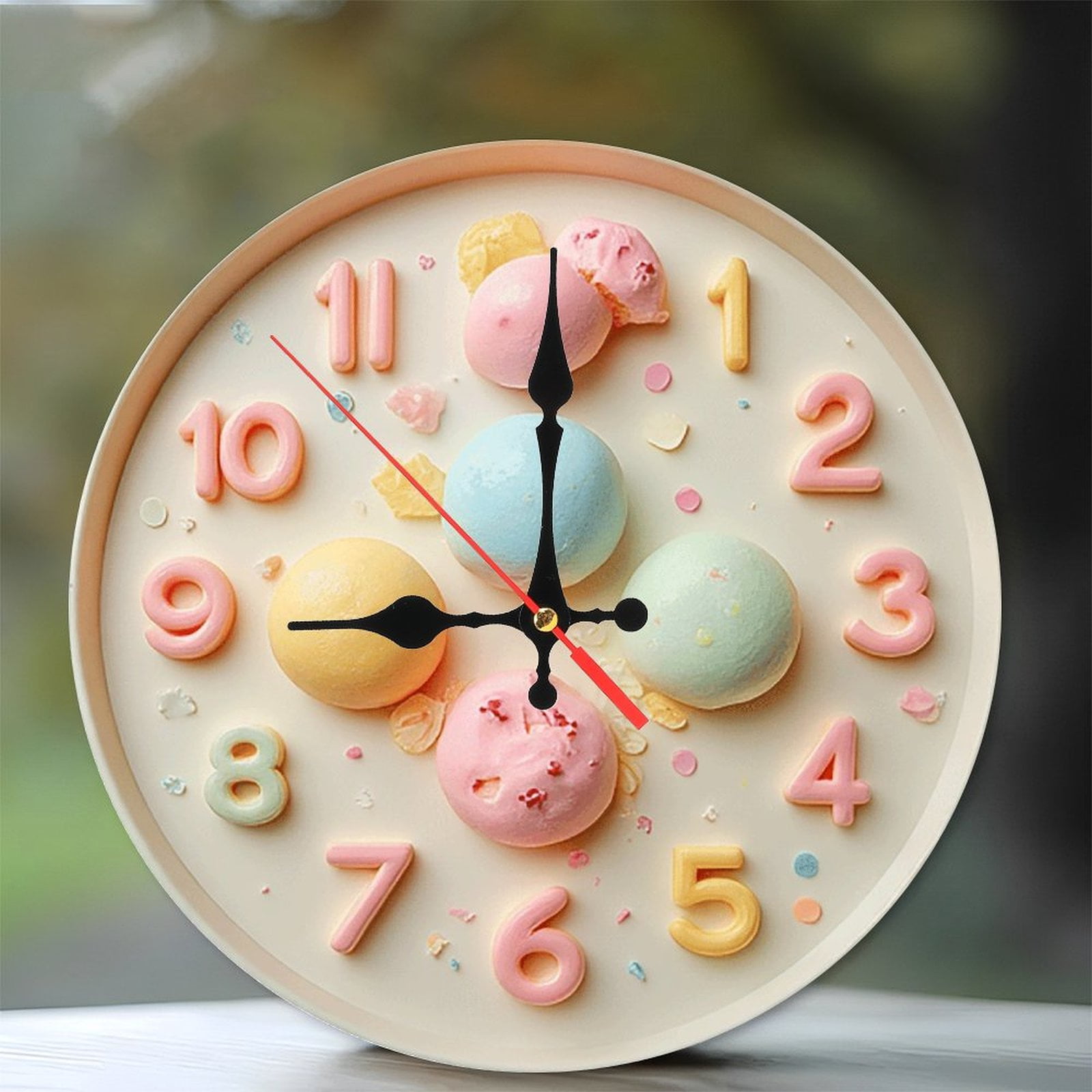 Pastel Ice Cream Clock Wall Decor Home Decor 10-Inch Silent Wooden Wall ...