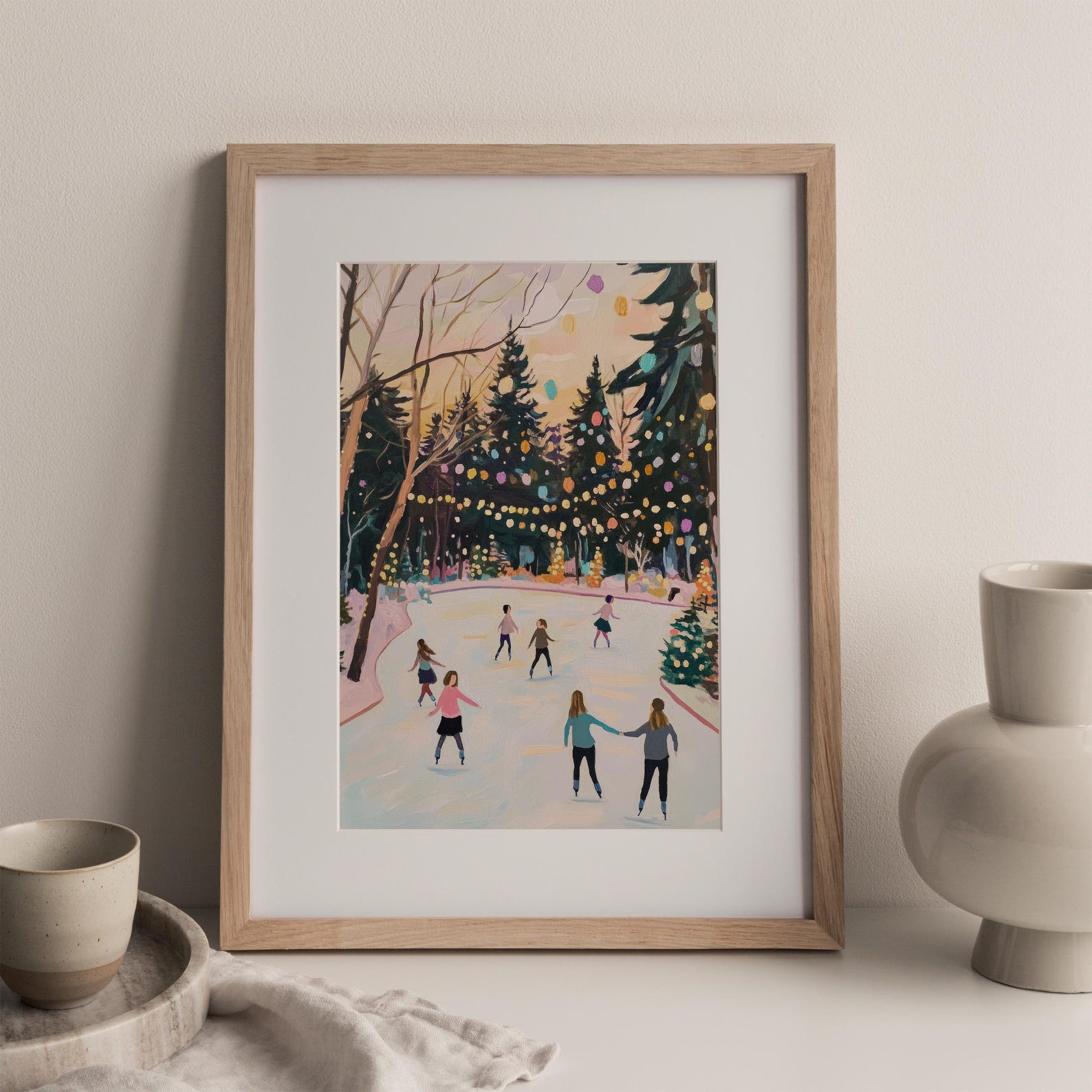 Pastel Ice Skating Print | Vintage Style Winter Landscape | Printable ...