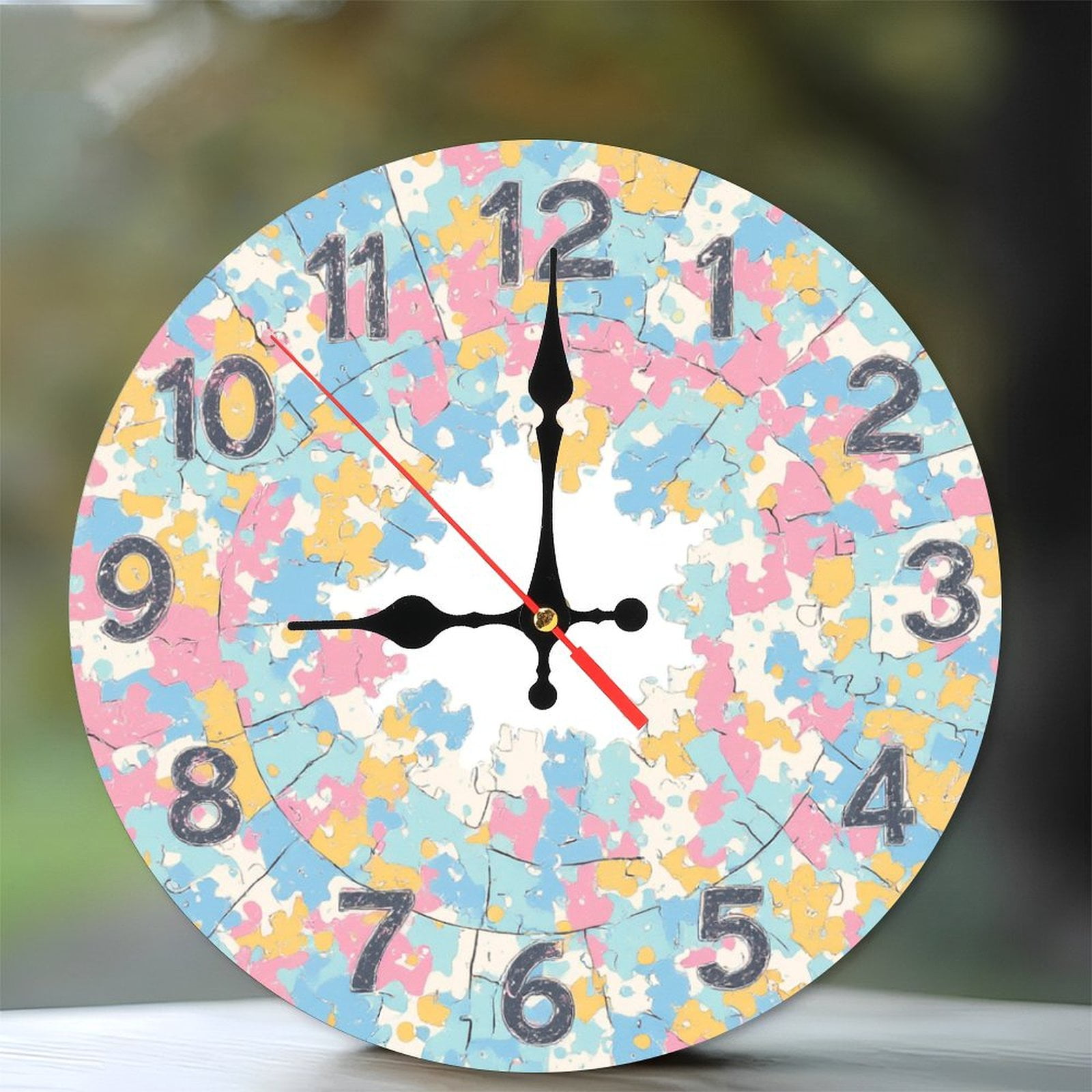 Pastel Jigsaw Puzzle Wall Clock Home Decor 10-Inch Silent Wooden Wall ...
