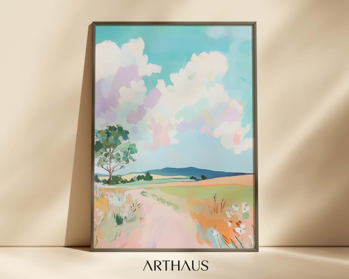 Pastel Landscape Print French Countryside Wall Art Cottage House Decor ...