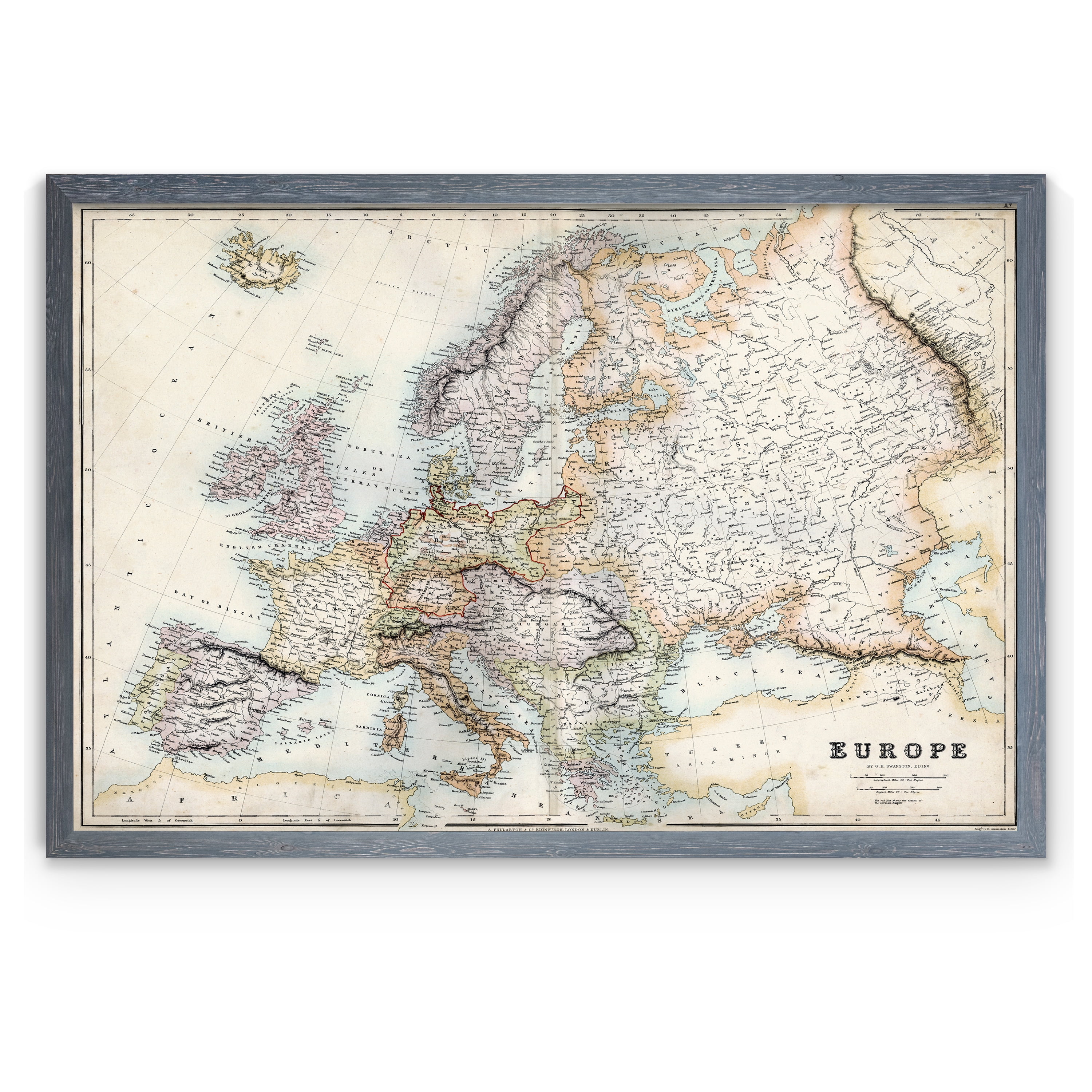 Pastel Map of Europe - Barnwood Framed Canvas - 18 x 24 - Grey ...