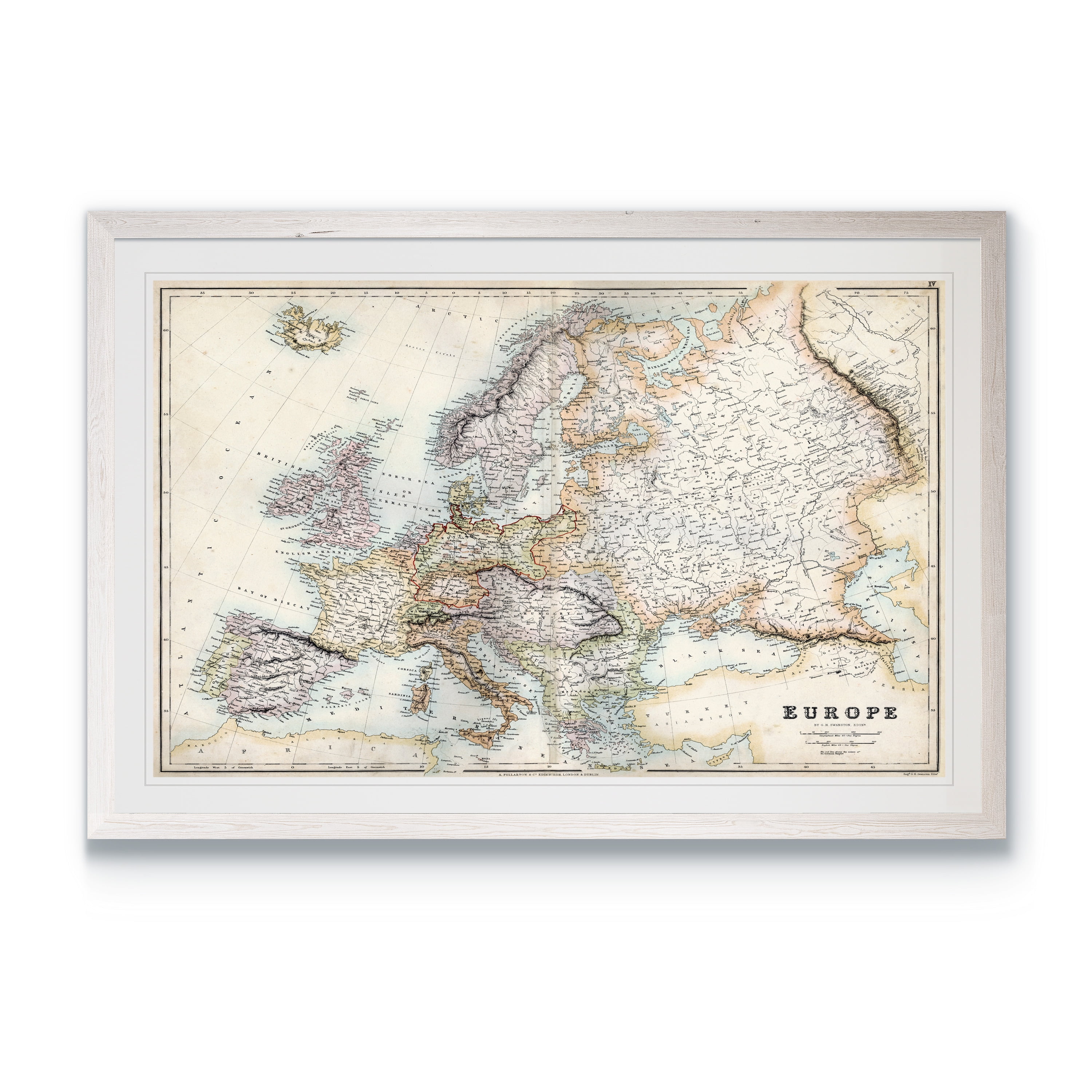 Pastel Map of Europe - Barnwood Framed Print - 18 x 24 - White ...