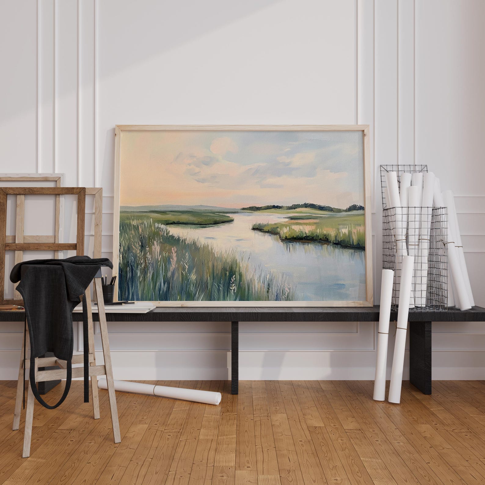 Pastel Marsh Print, Coastal Wall Art, Sunset Landscape Painting, Beach ...