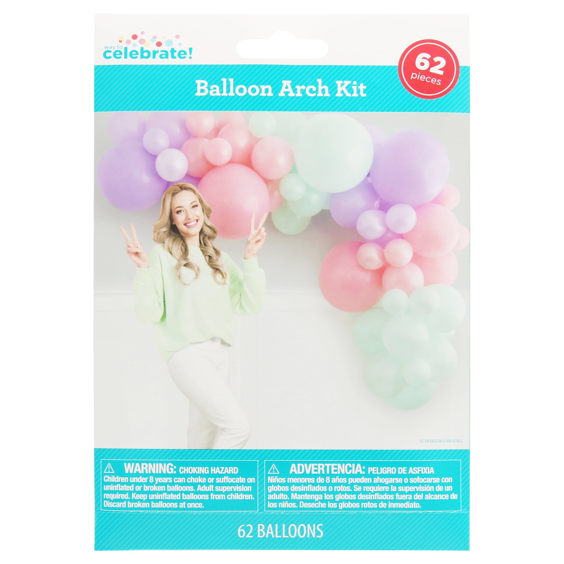 Multicolor Pastel Balloon Arch Kit, 62 Pieces, by Way To Celebrate ...