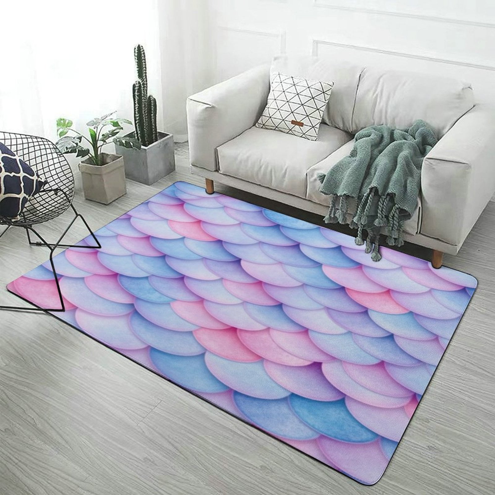 Pastel Mermaid Scales Carpet Large Size Living Room American Style Rugs ...