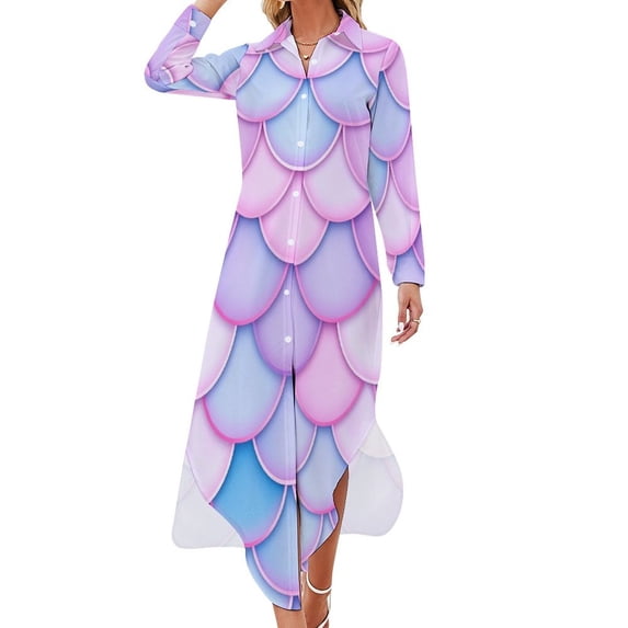 Pastel Mermaid Scales Chiffon Dress V Neck Beach Dresses Female Wear ...