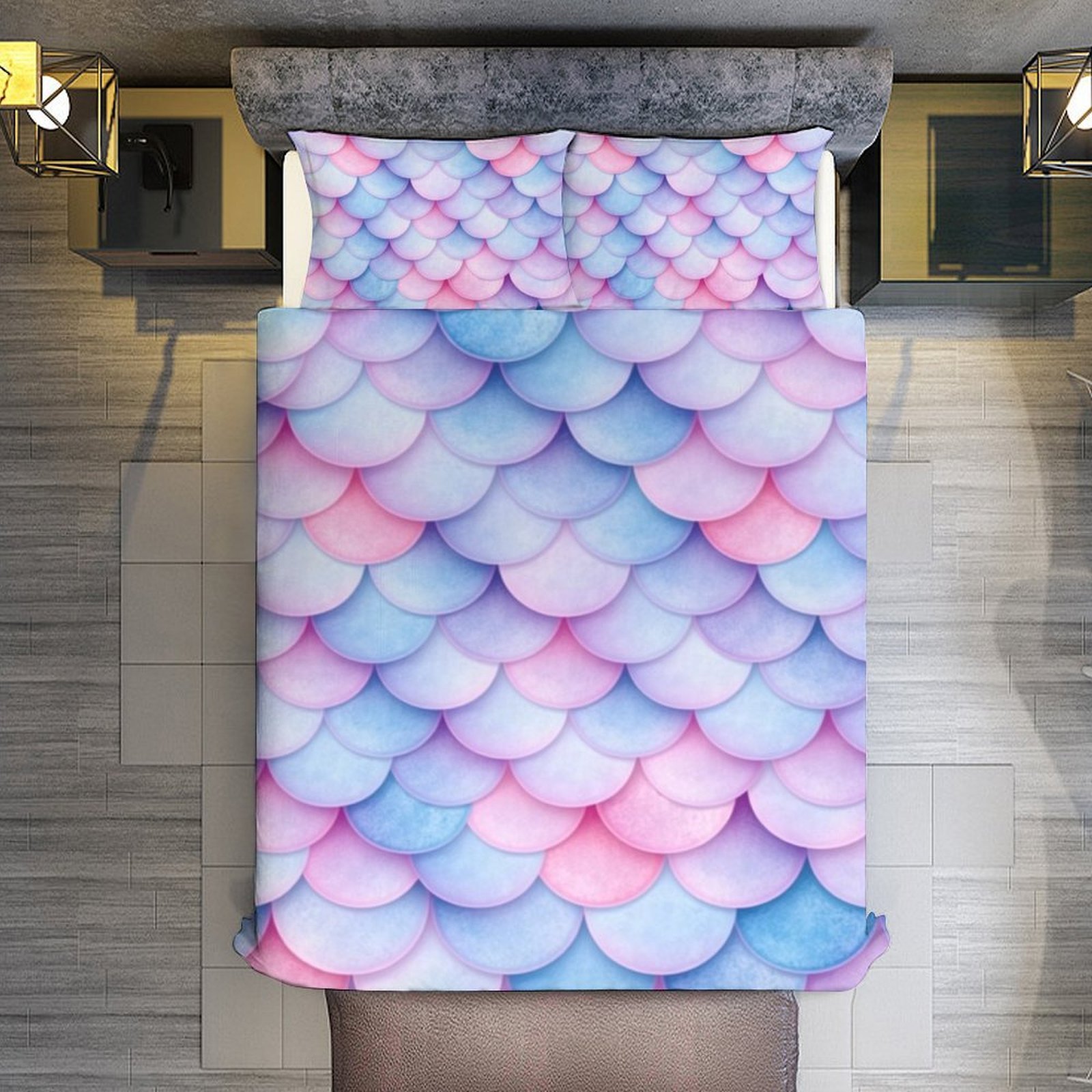 Pastel Mermaid Scales Duvet Cover with Pillow Case 3pcs Bedding Set ...