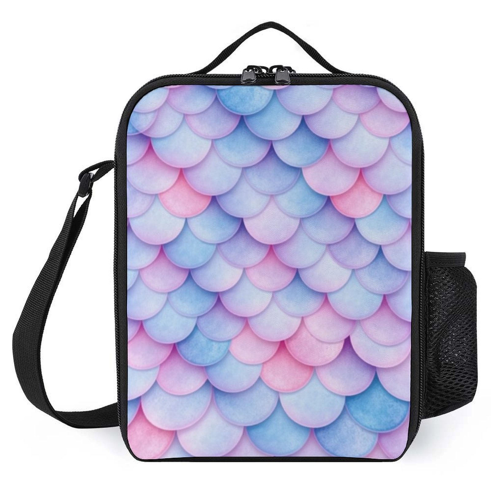 Pastel Mermaid Scales Messenger Bag Cartoon Teenage Crossbody Bag Lunch ...
