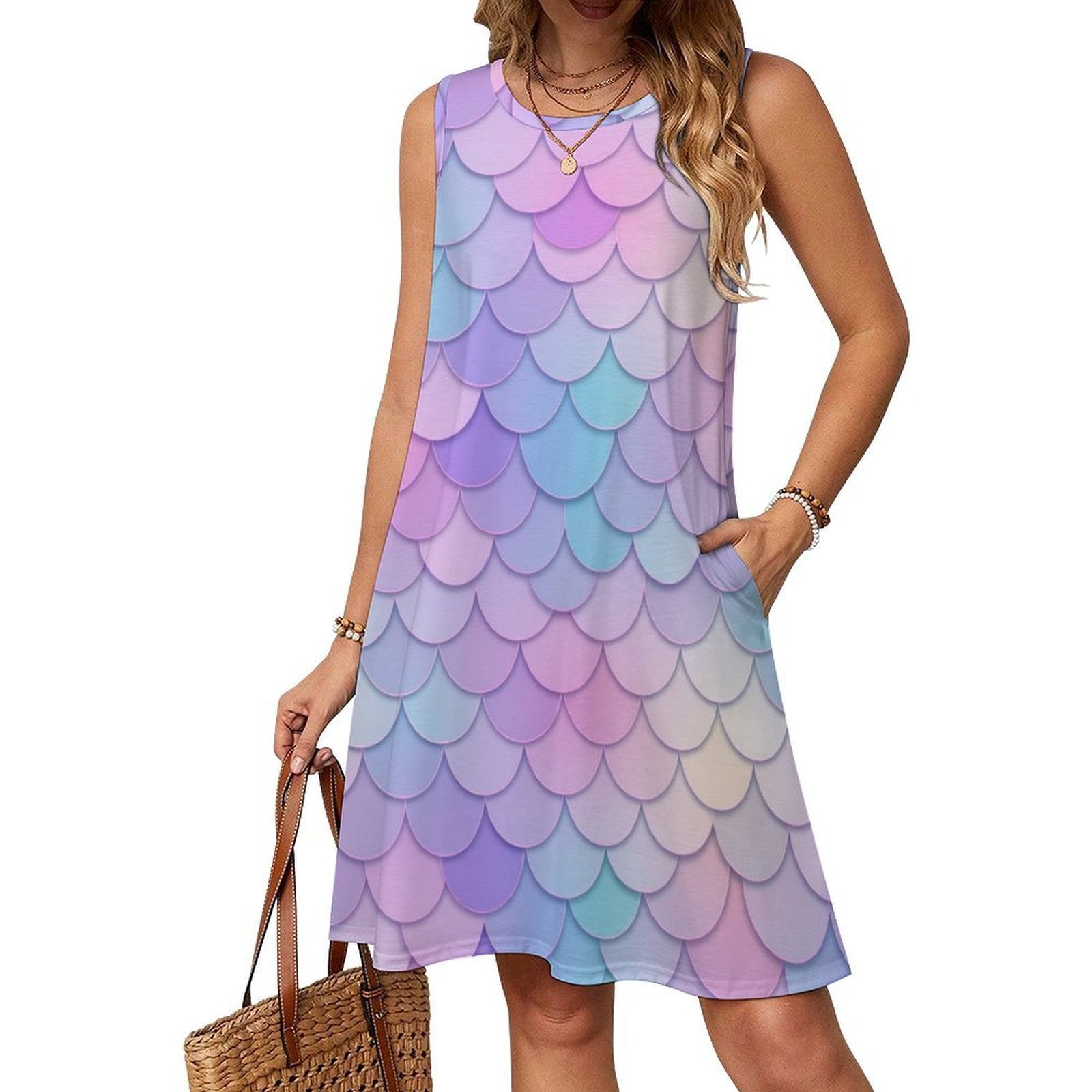 Pastel Mermaid Scales Summer Spring Dress Women Sleeveless Casual ...