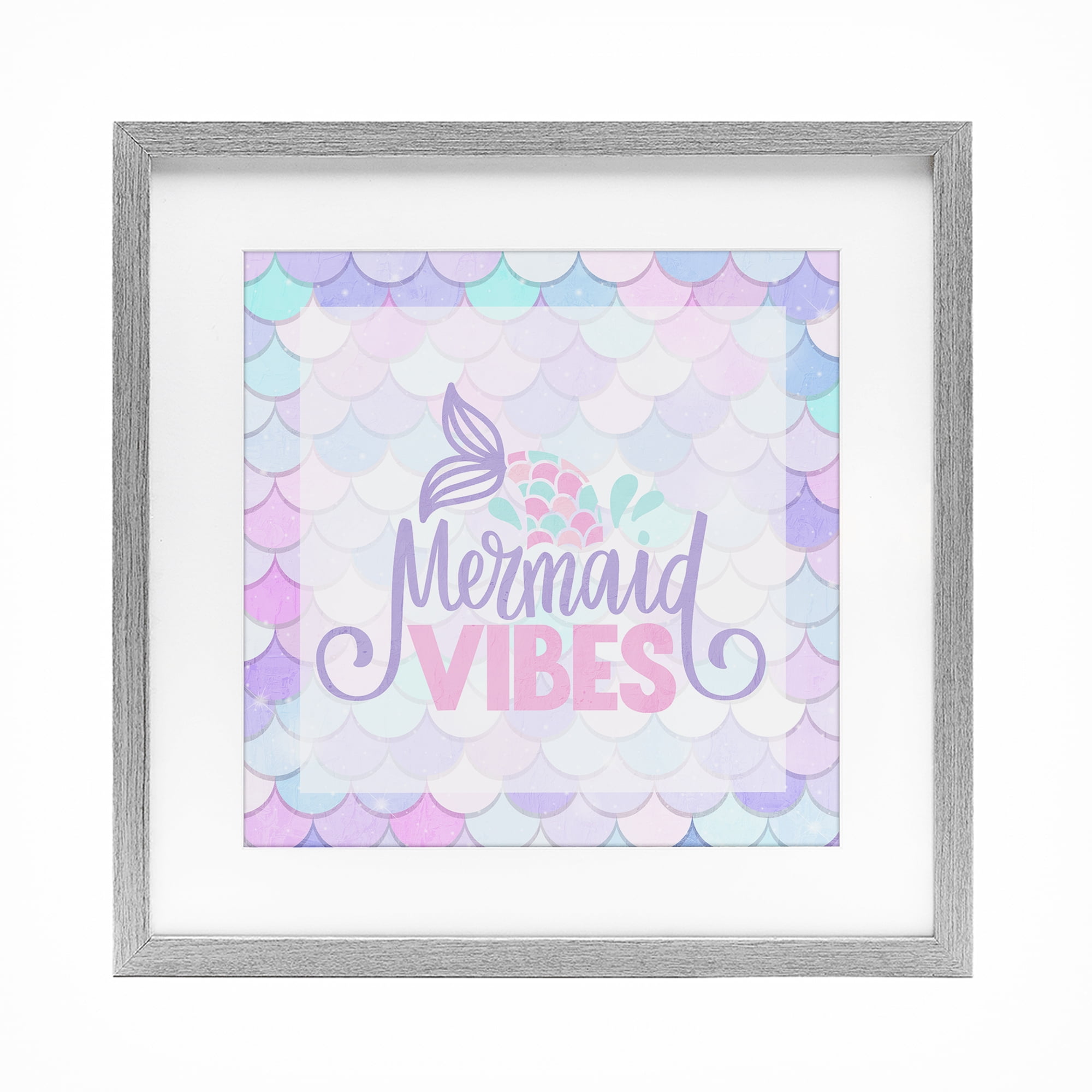 Pastel Mermaid Vibes Gray Framed Print Under Glass, design by Kim Allen ...