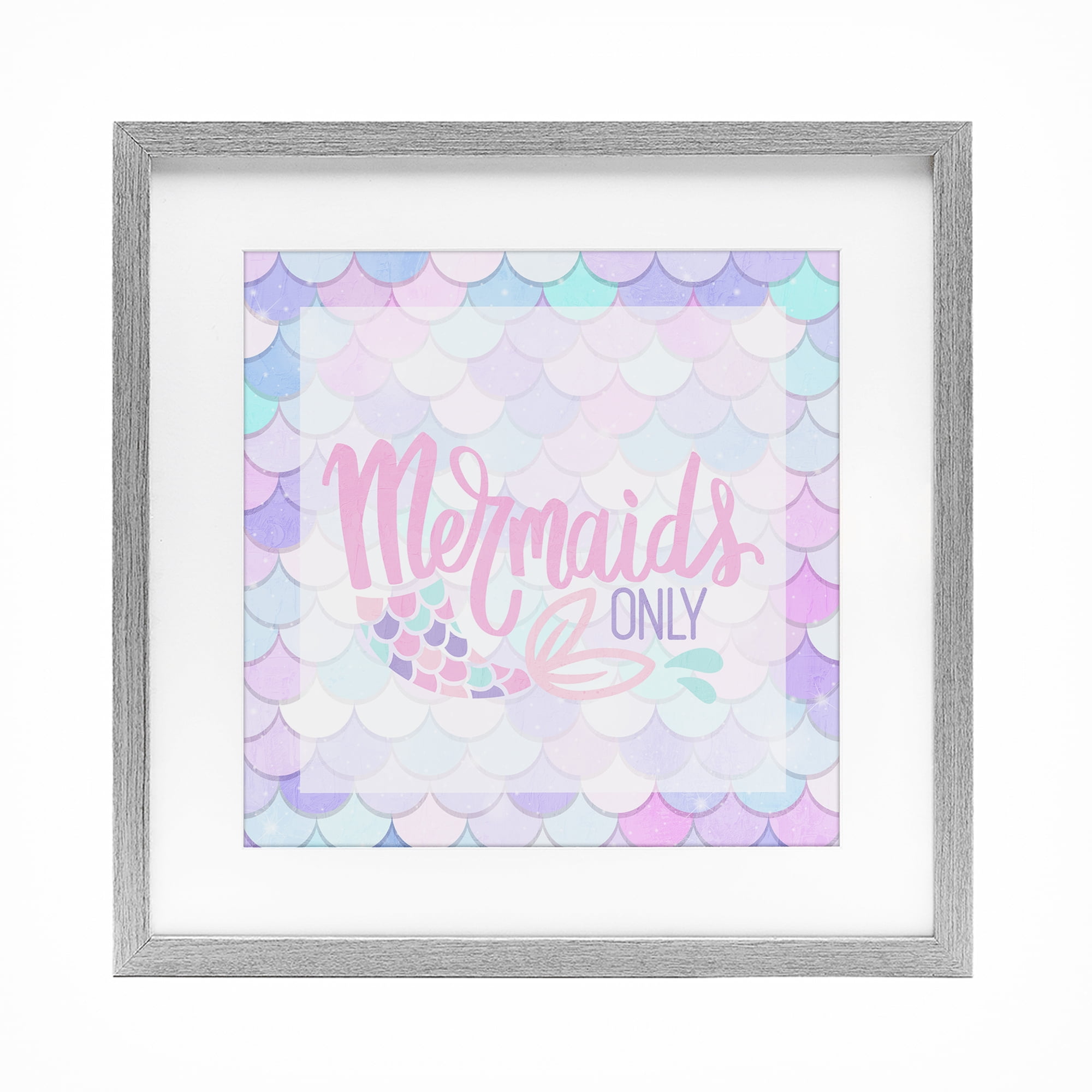 Pastel Mermaids Only Gray Framed Print Under Glass, design by Kim Allen ...