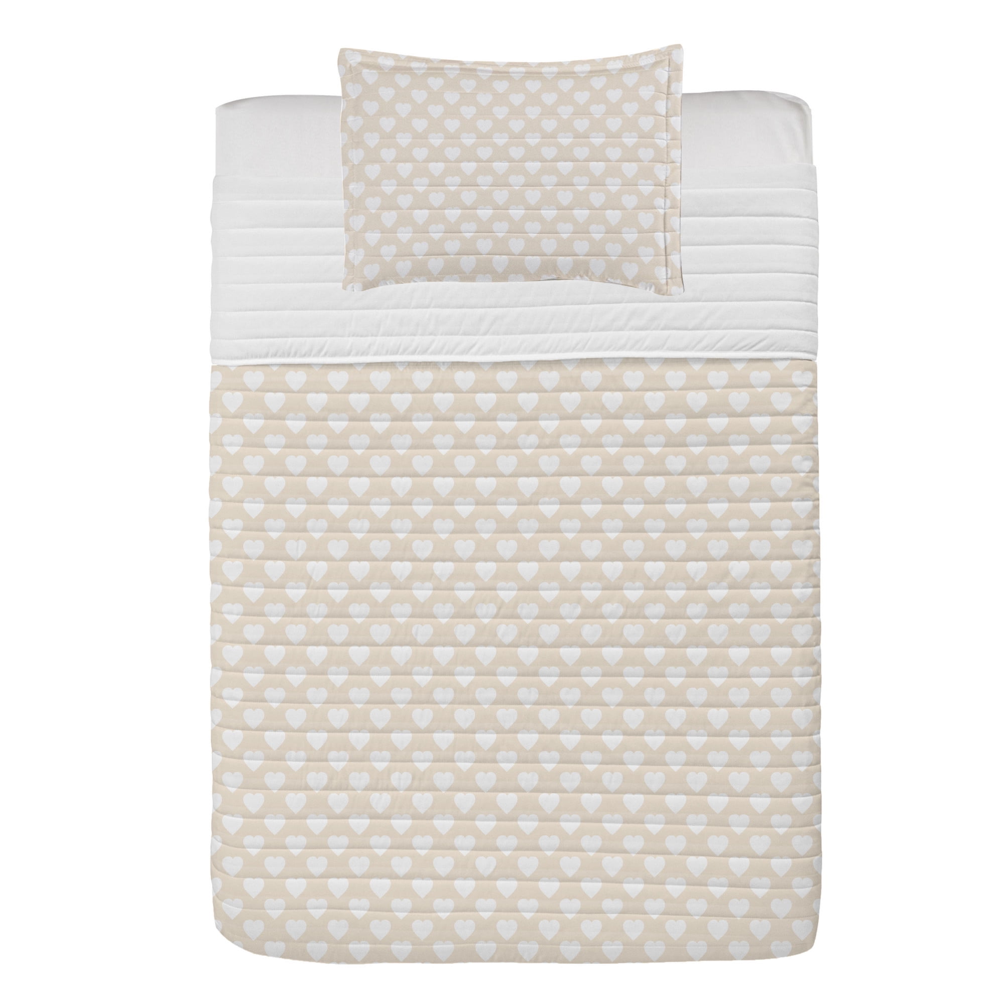 Pastel Microfiber Bedspread Set, Vintage Inspired Love Pattern with ...