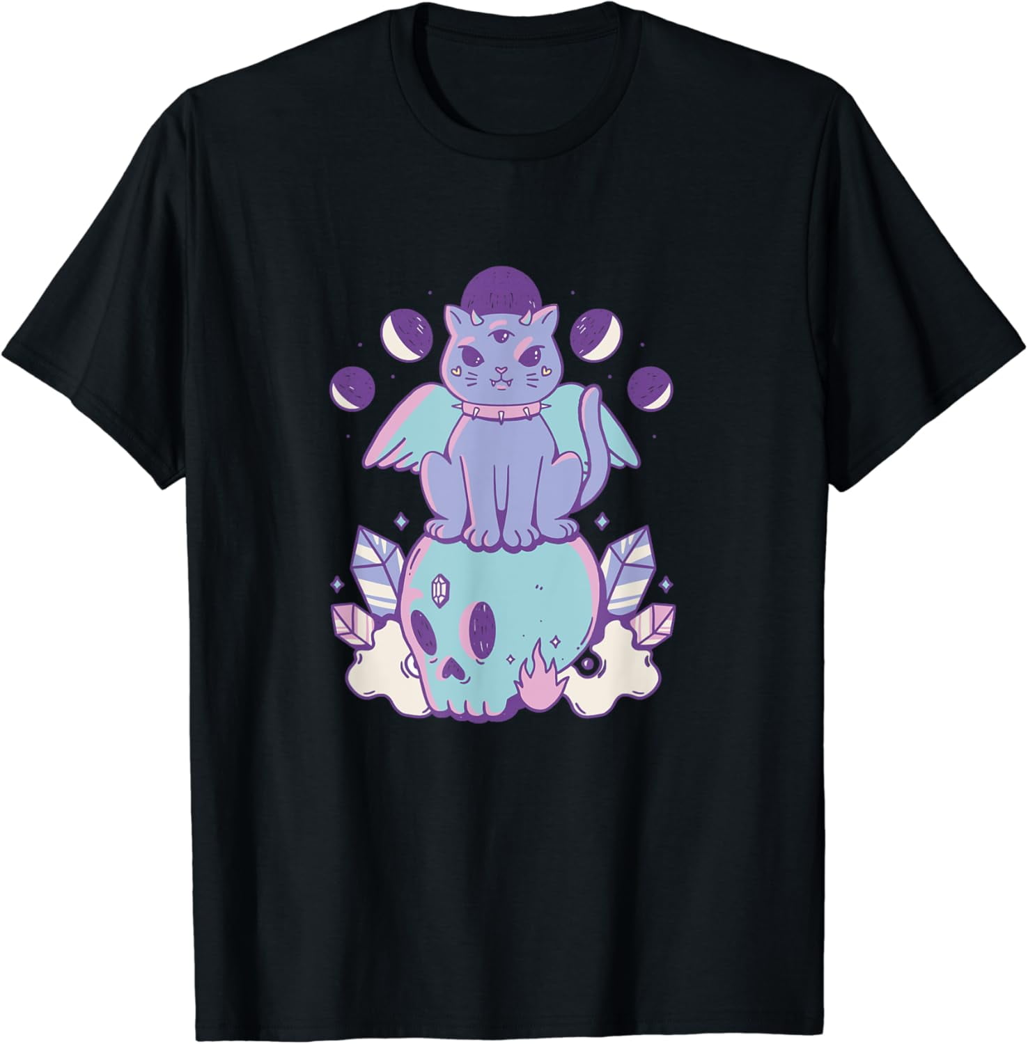 Pastel Moon Phases Crystals Skull Women Cute Goth Cat T-Shirt - Walmart.com