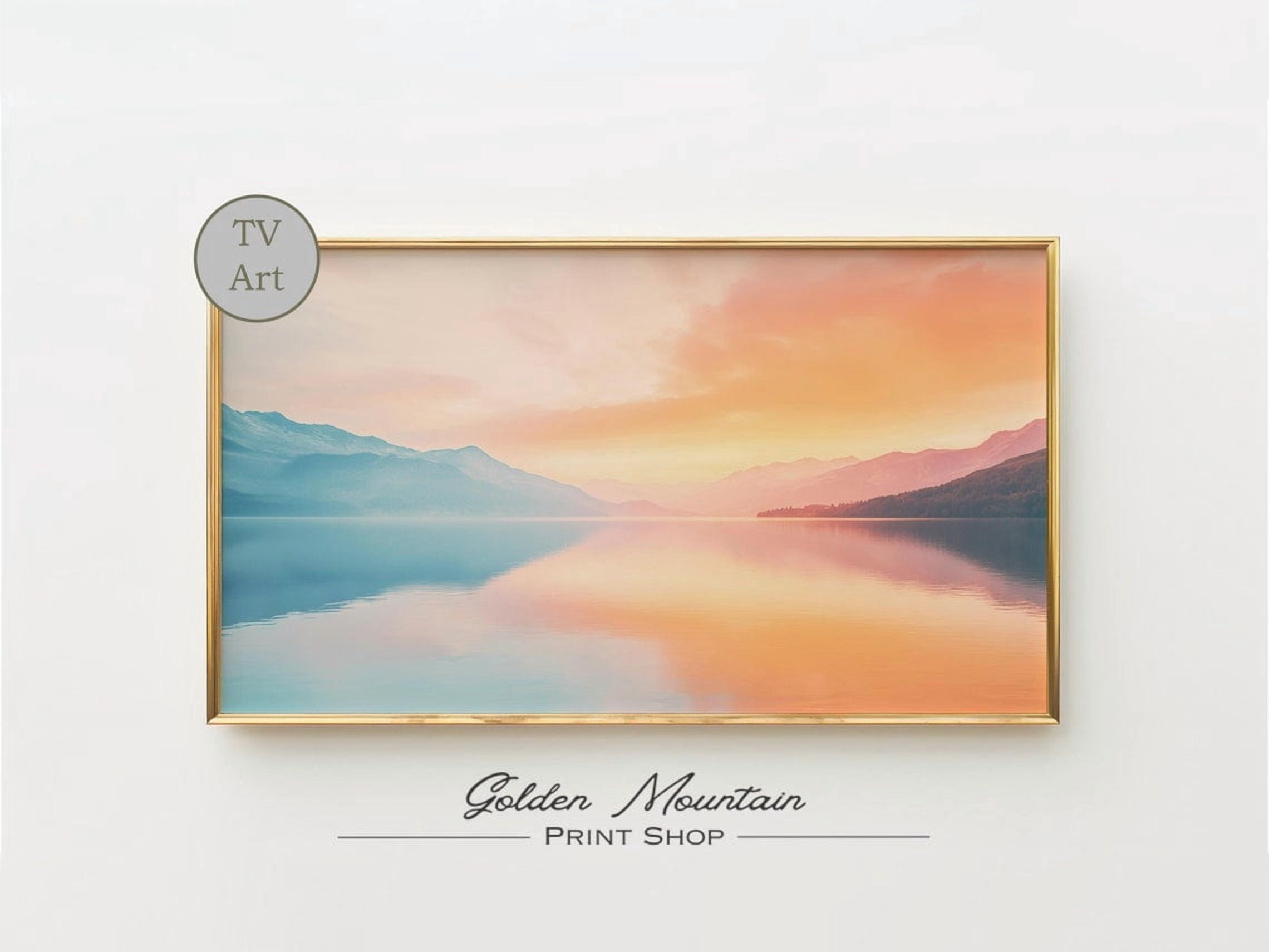 Pastel Mountain Sunrise, Summer Landscape, Sunset Sea poster, Coastal ...