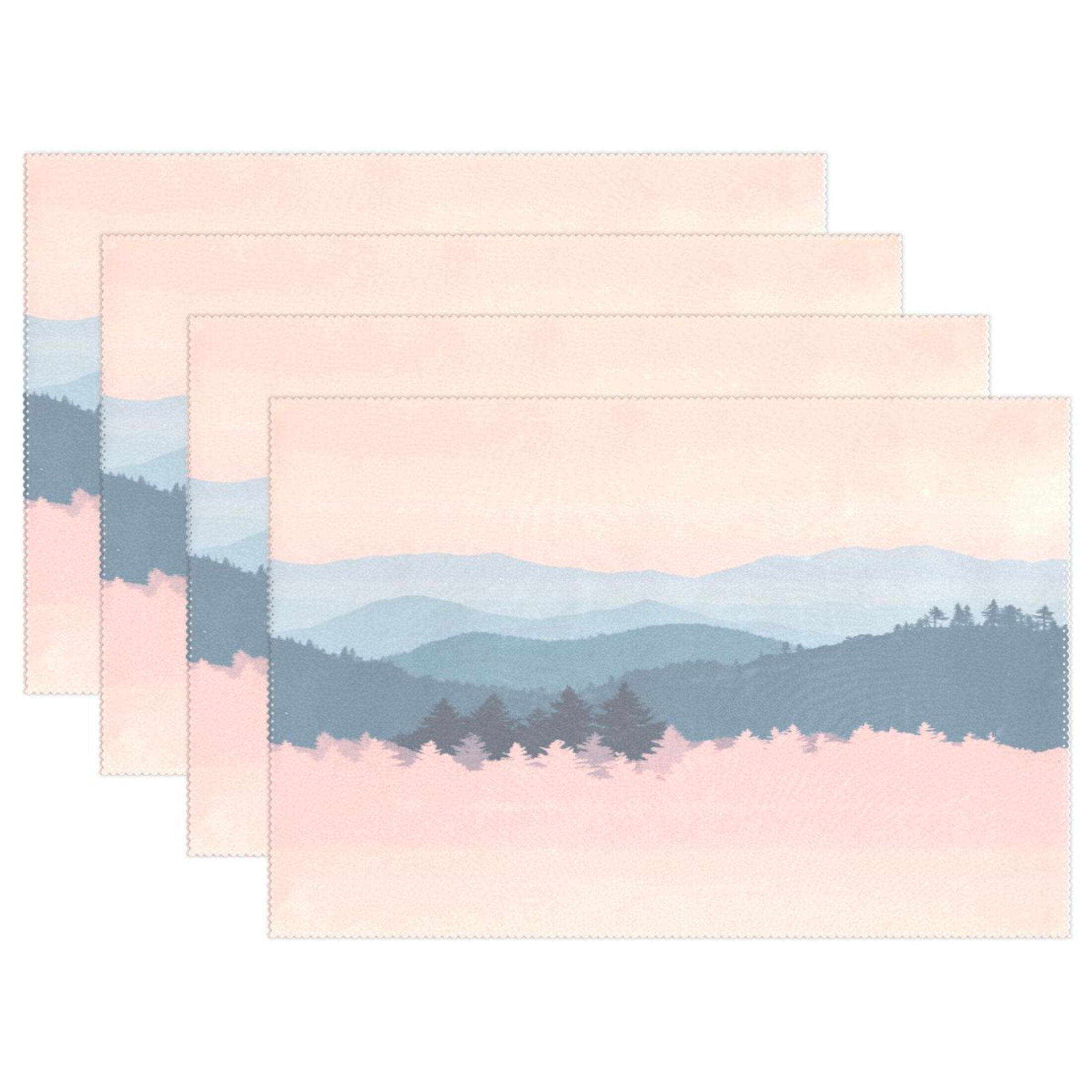 Pastel Mountains 4-Piece 12x18in Heat-Proof Place Mats Set, Non-Slip ...