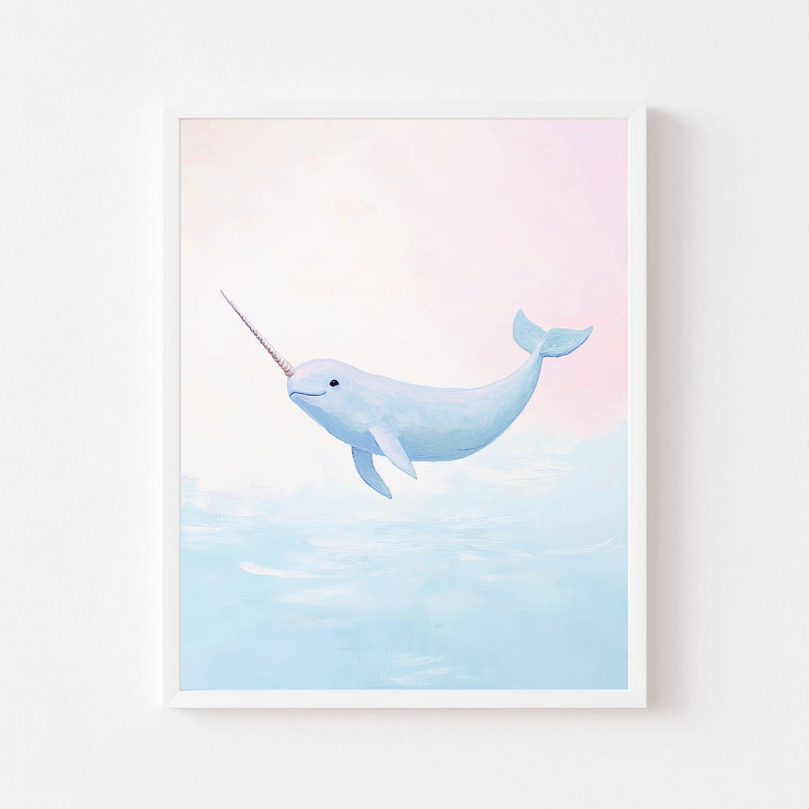 Pastel Narwhal Painting Girl'S Room Animal Wall Art Print Coastal Beach ...