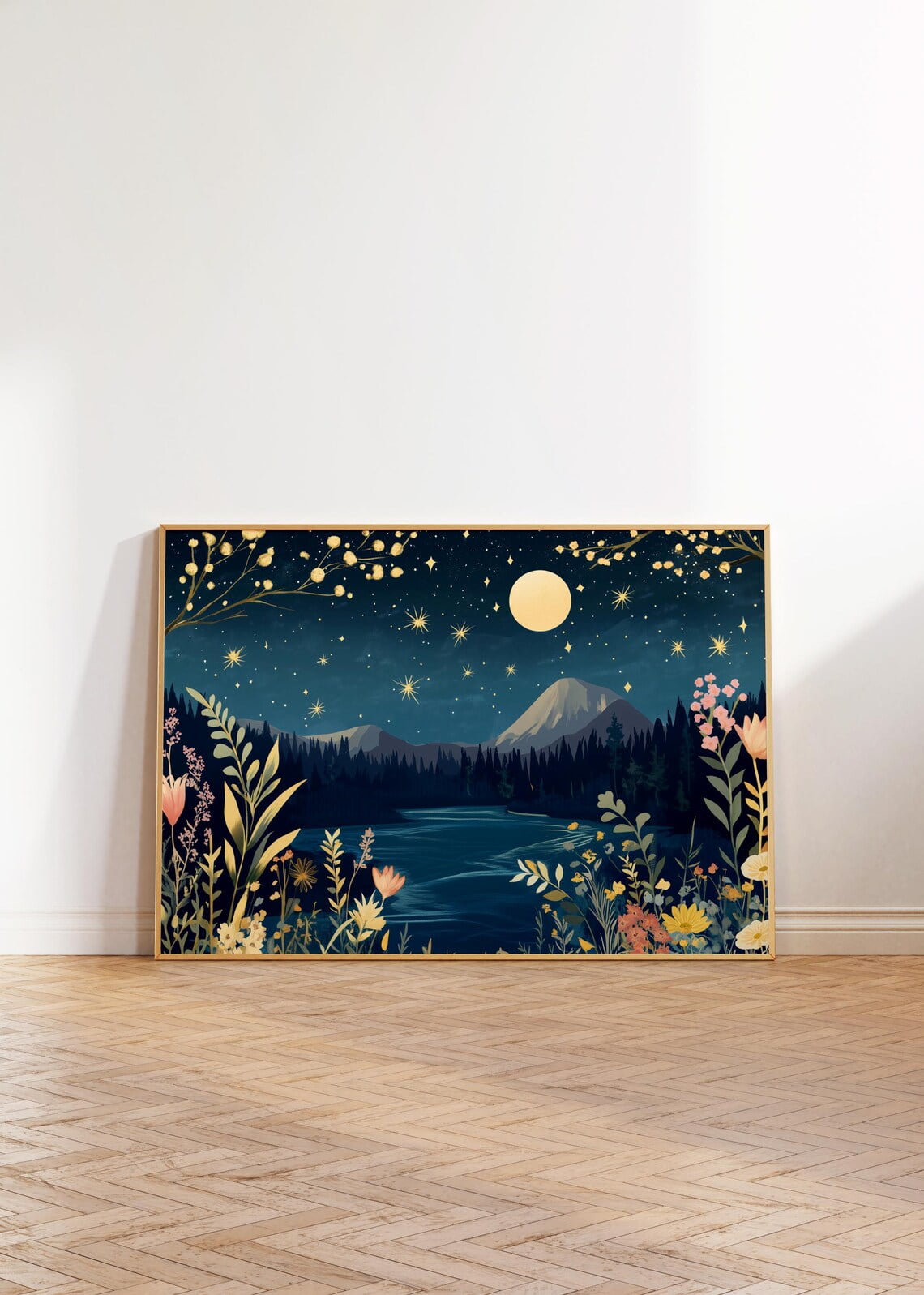 Pastel Night Sky Wall Art, Colorful Moonlight Scenery Print, Vibrant ...