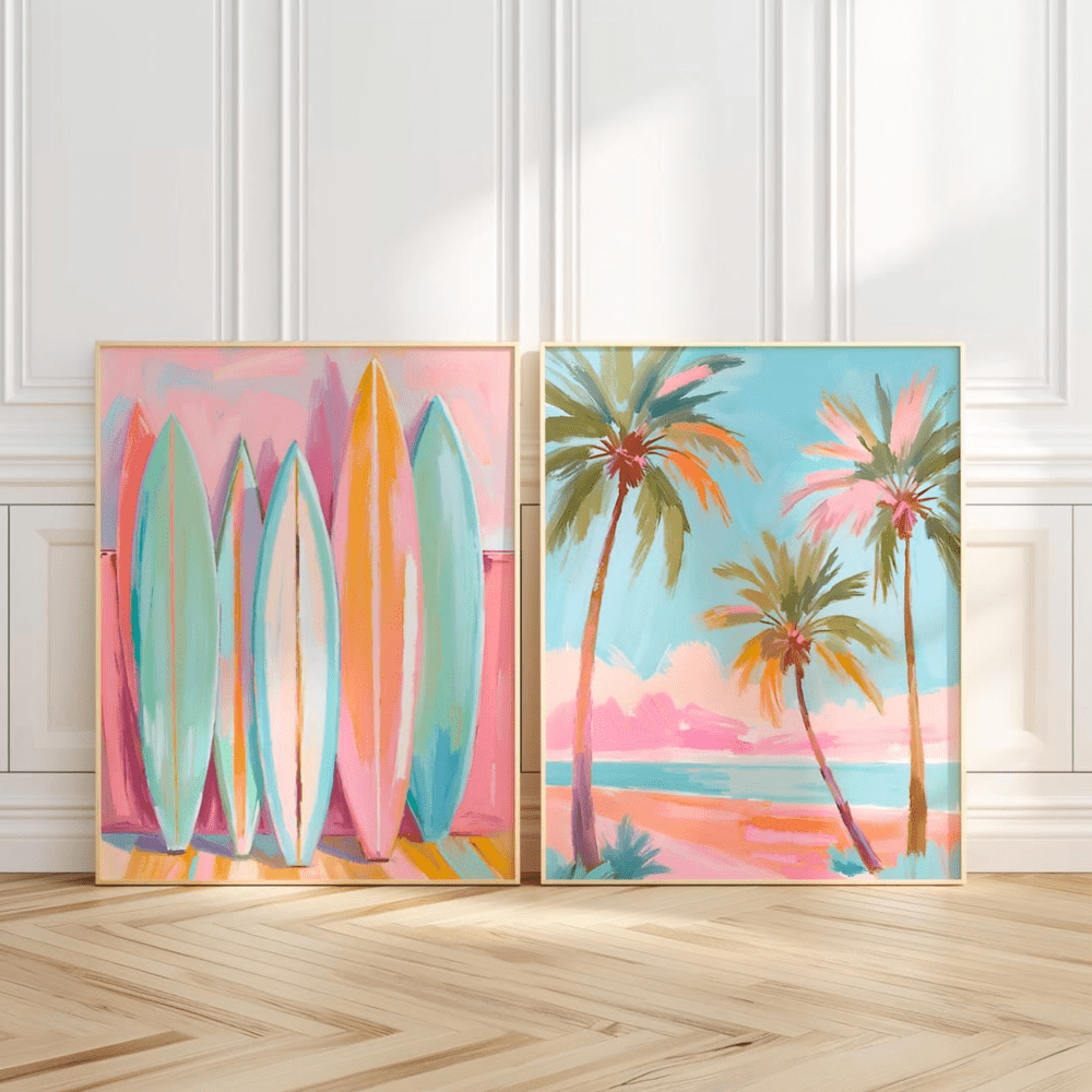 Pastel Ocean Coastal Beach House Poster Set 2 Prints Set 2 , Stretched ...