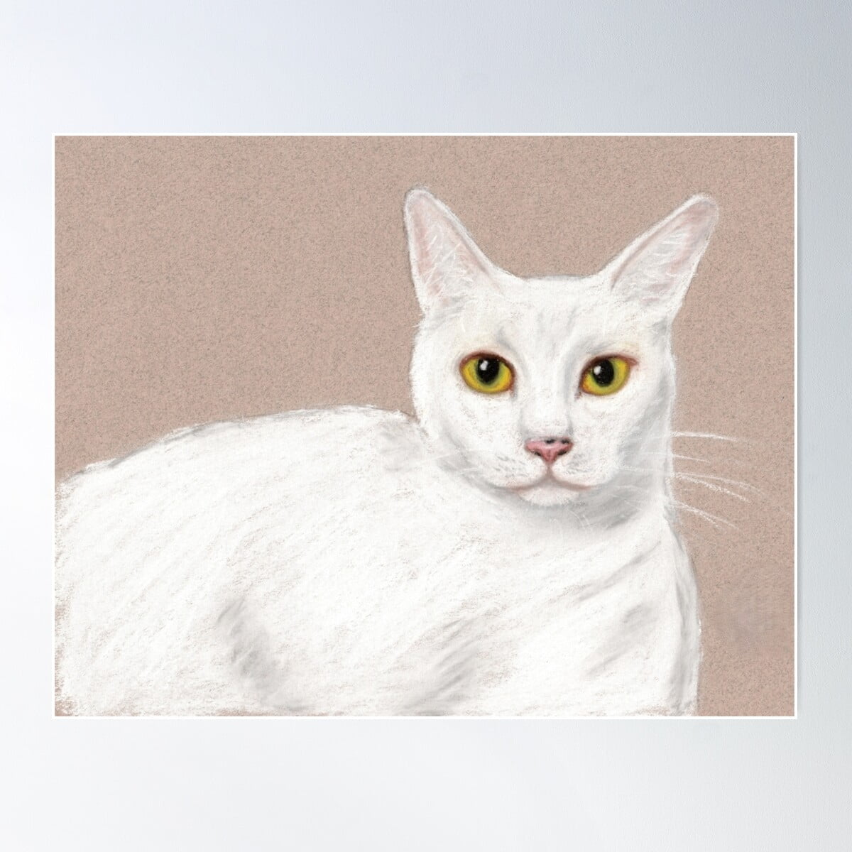 Pastel Of White Cat Poster Wall Art, Modern Wall Decor For Living Room ...