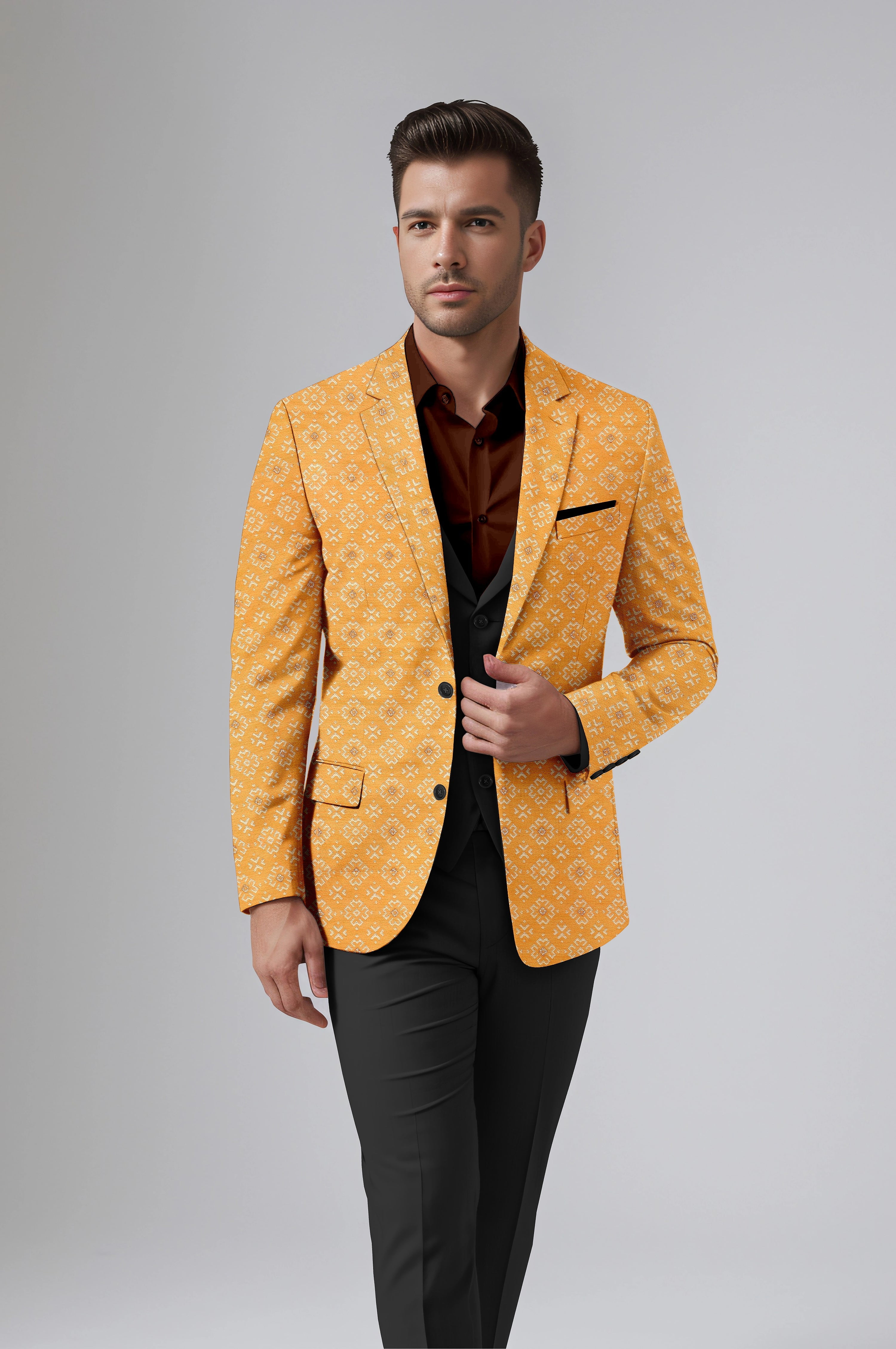 Pastel Orange Men's Party Jacquard Suit Jacket Slim Fit Blazer ...