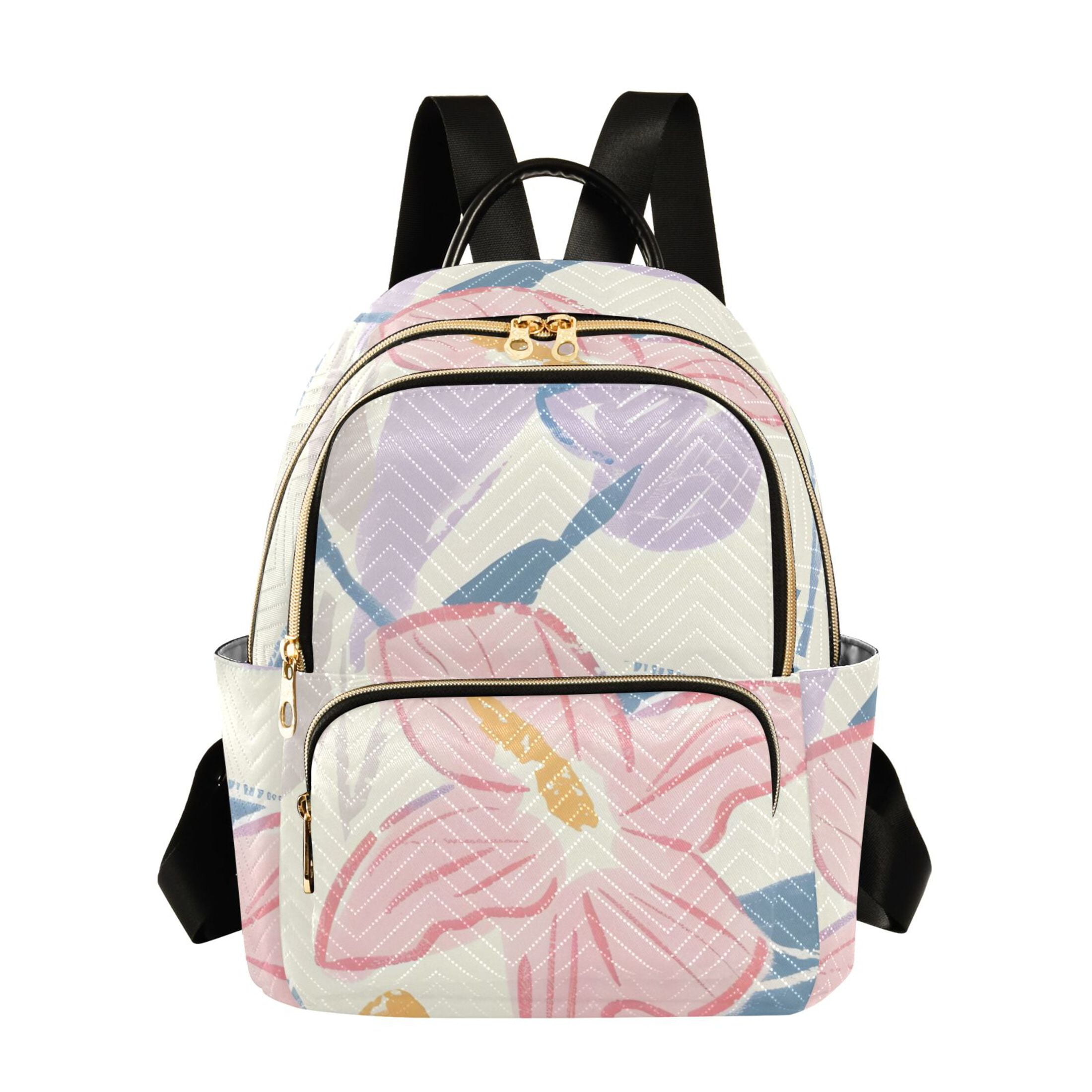 Pastel Orchids and Hibiscus Flowers Quilted Backpack Fashion Daypack ...