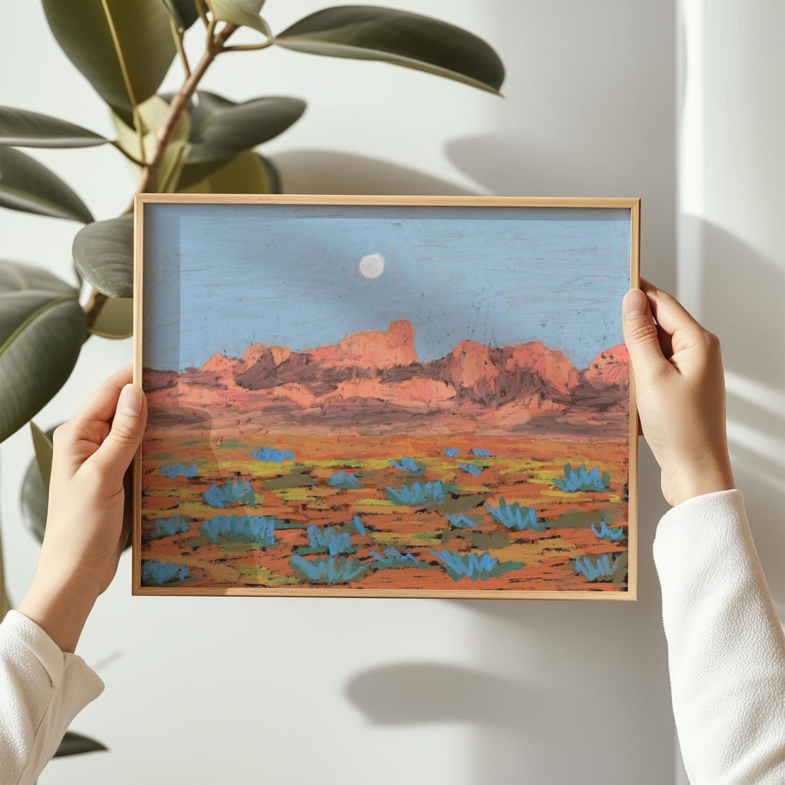 Pastel Original Art Print Big Bend National Park, Moon Sunset Desert ...