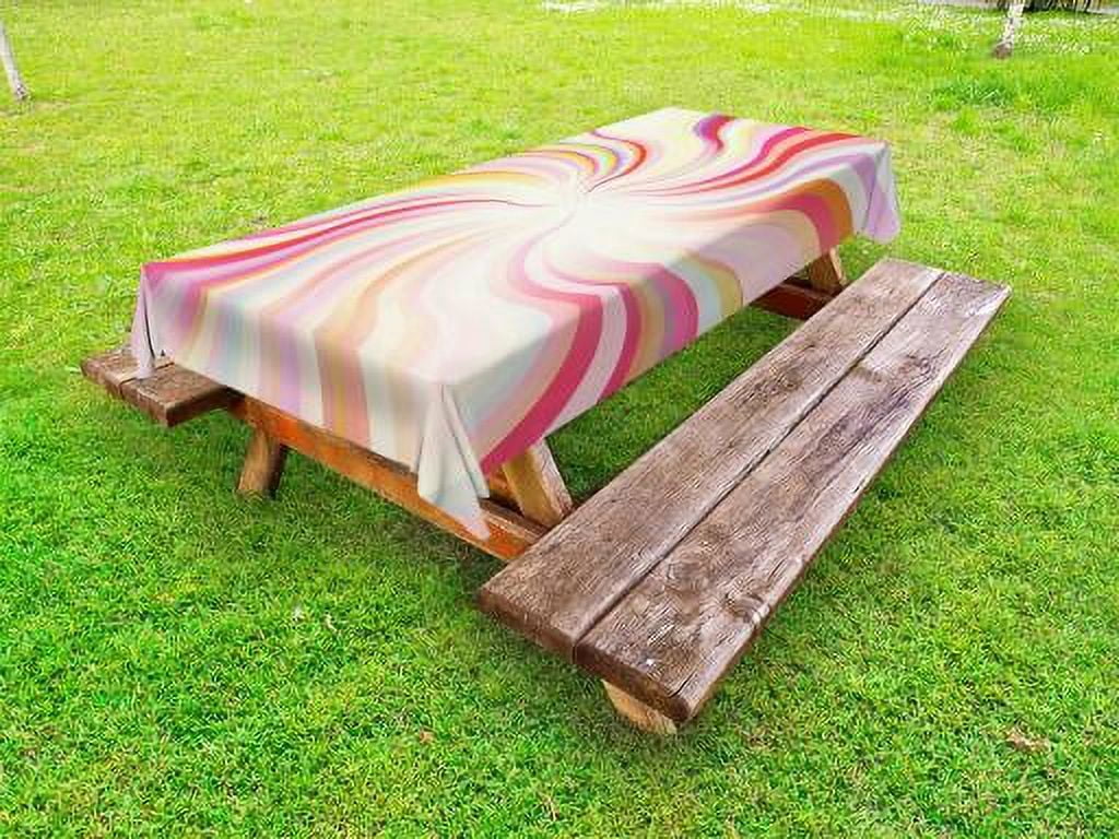 Pastel Outdoor Tablecloth, Abstract Sunburst Design Wavy Lines Sixties ...