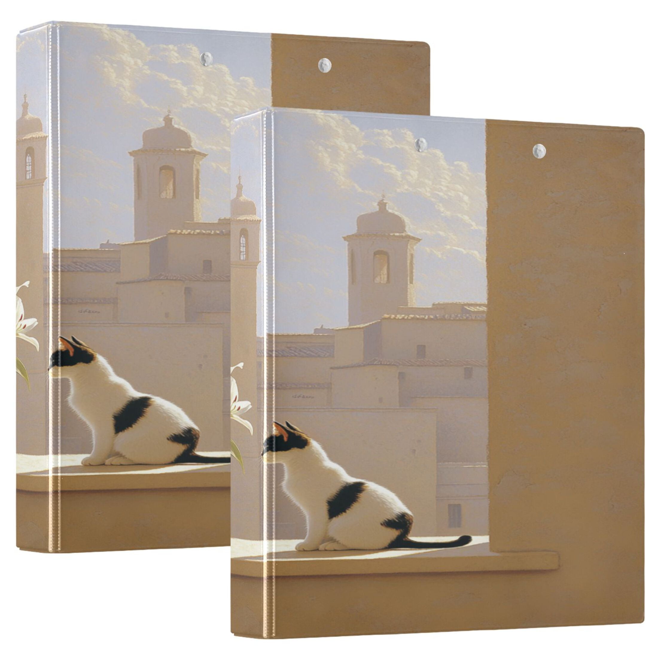 Pastel Painting Cat 12.4x10.6in PVC Round Ring Binders, 2-Pack, D-Ring ...