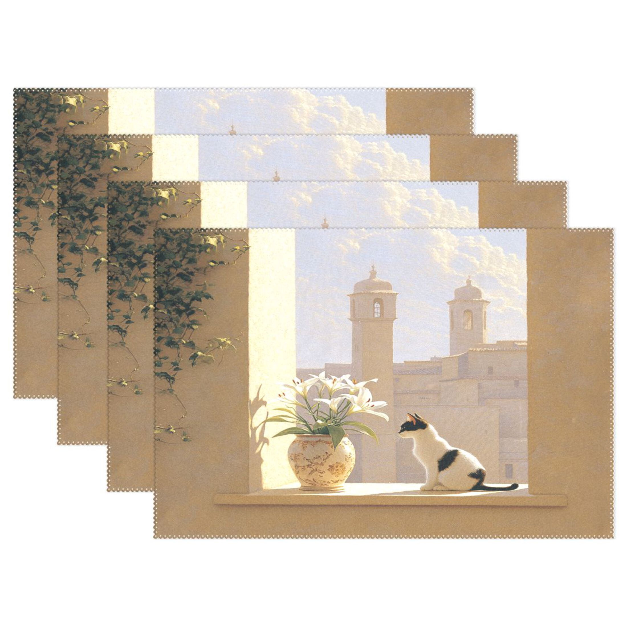 Pastel Painting Cat 4-Piece 12x18in Heat-Proof Place Mats Set, Non-Slip ...