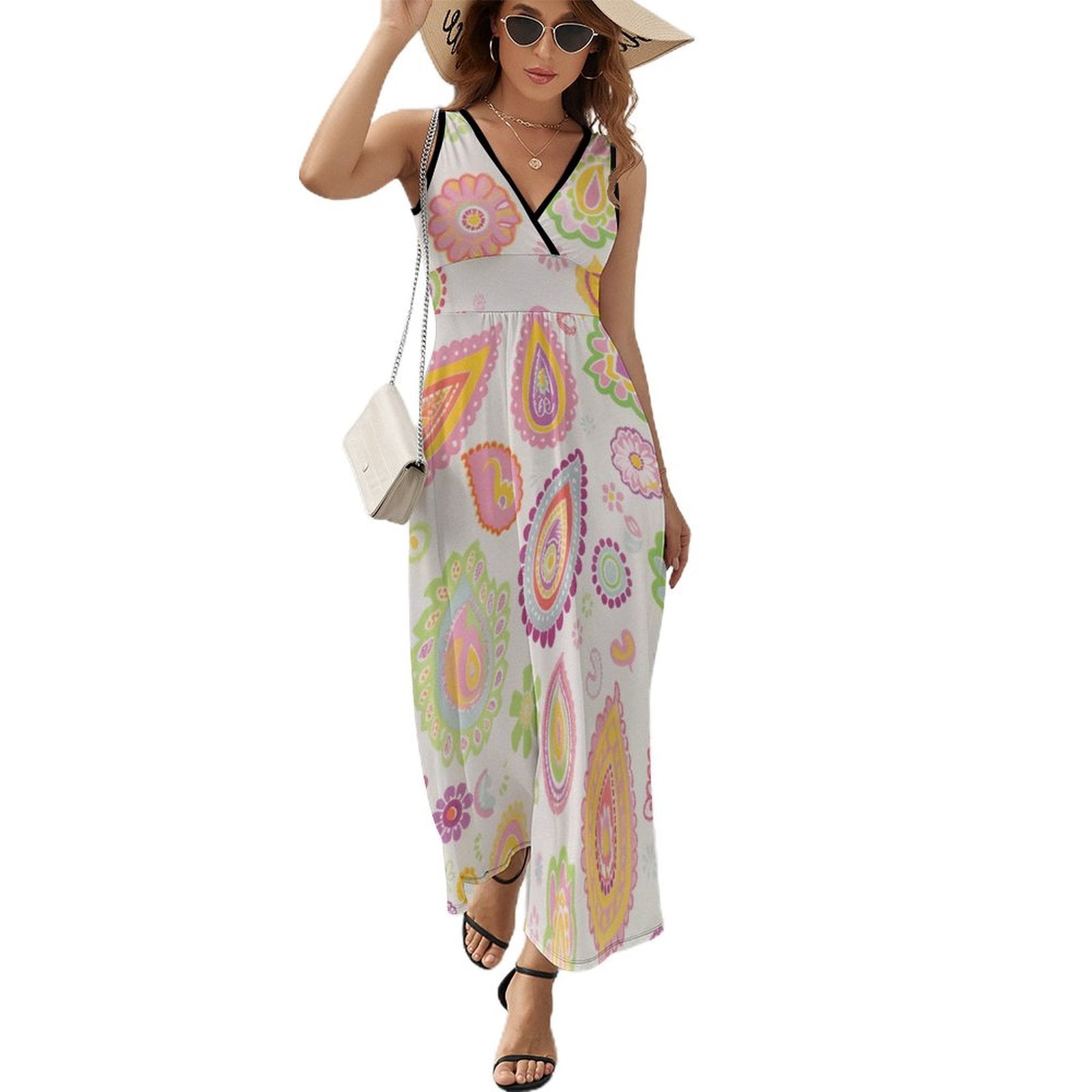 Pastel Paisley Floral White Background Pattern Sleeveless Dress Woman ...