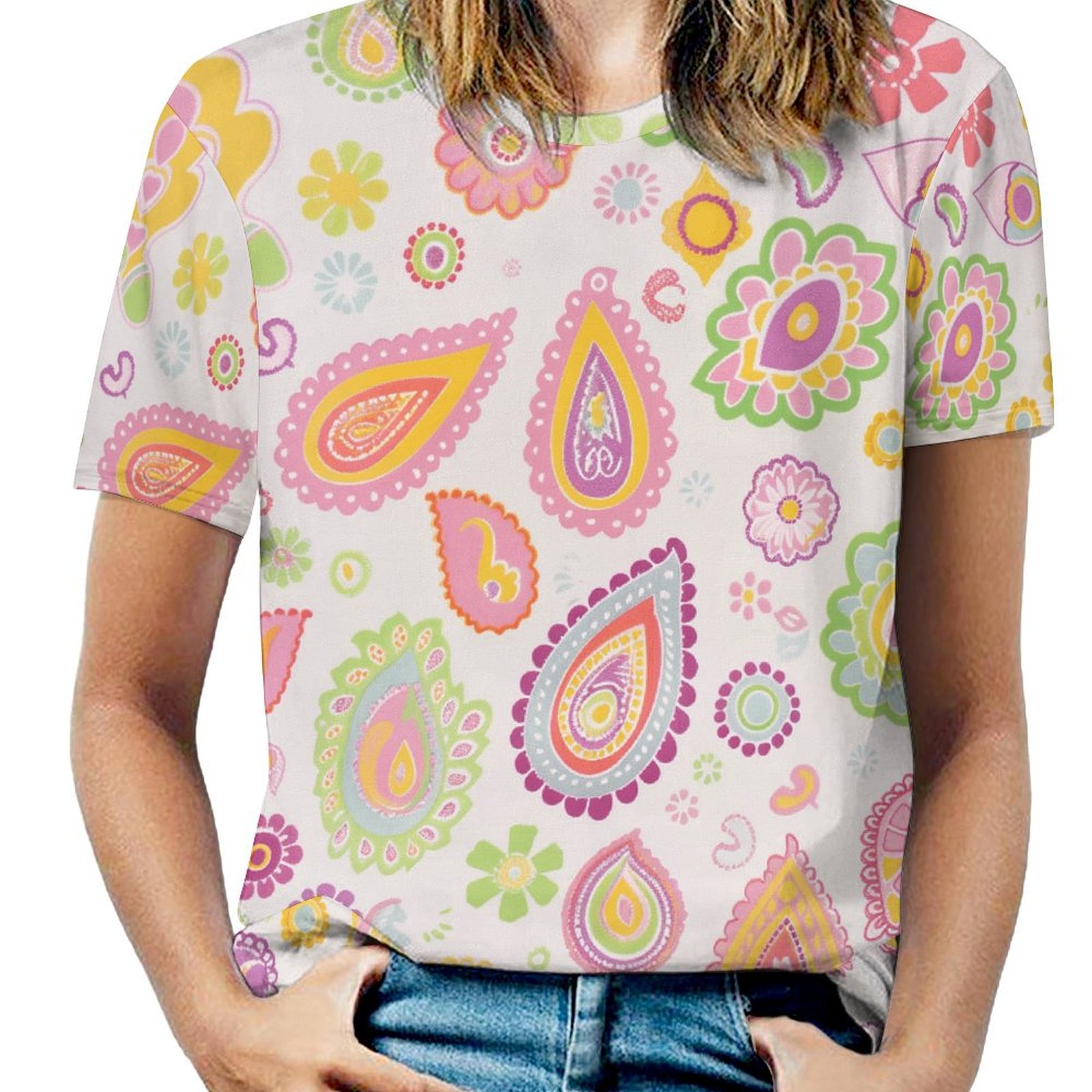 Pastel Paisley Floral White Background Pattern T Shirts Basic T-Shirt ...