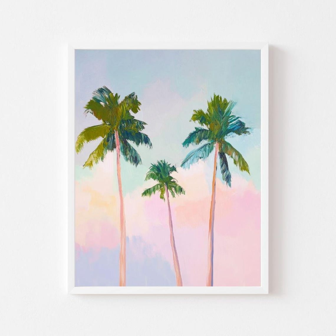 Pastel Palm Tree Sunset Painting Tropical Coastal Summer Wall Art Print ...