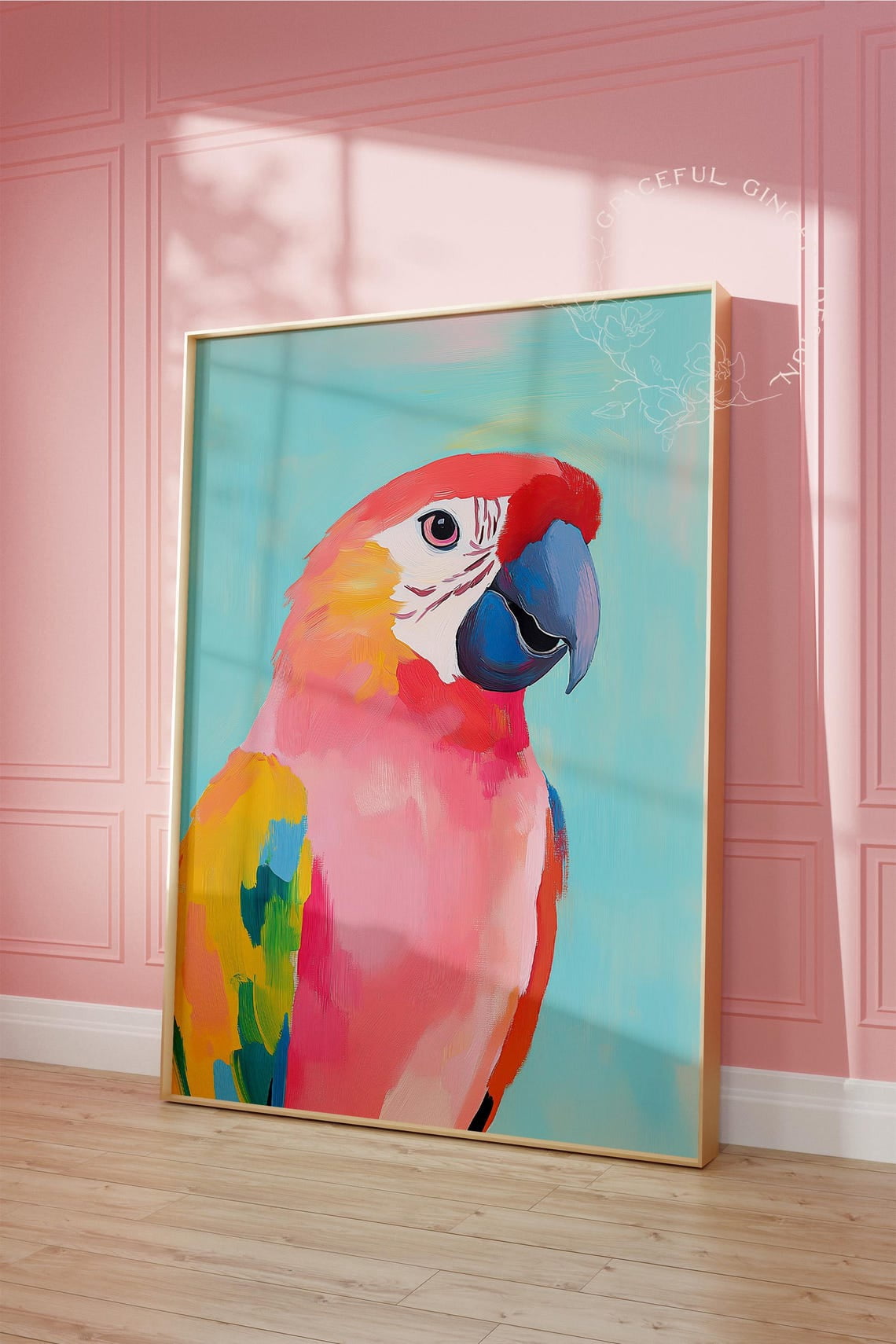 Pastel Parrot Tropical Pink And Blue Bird Wall Art Print, Nature ...