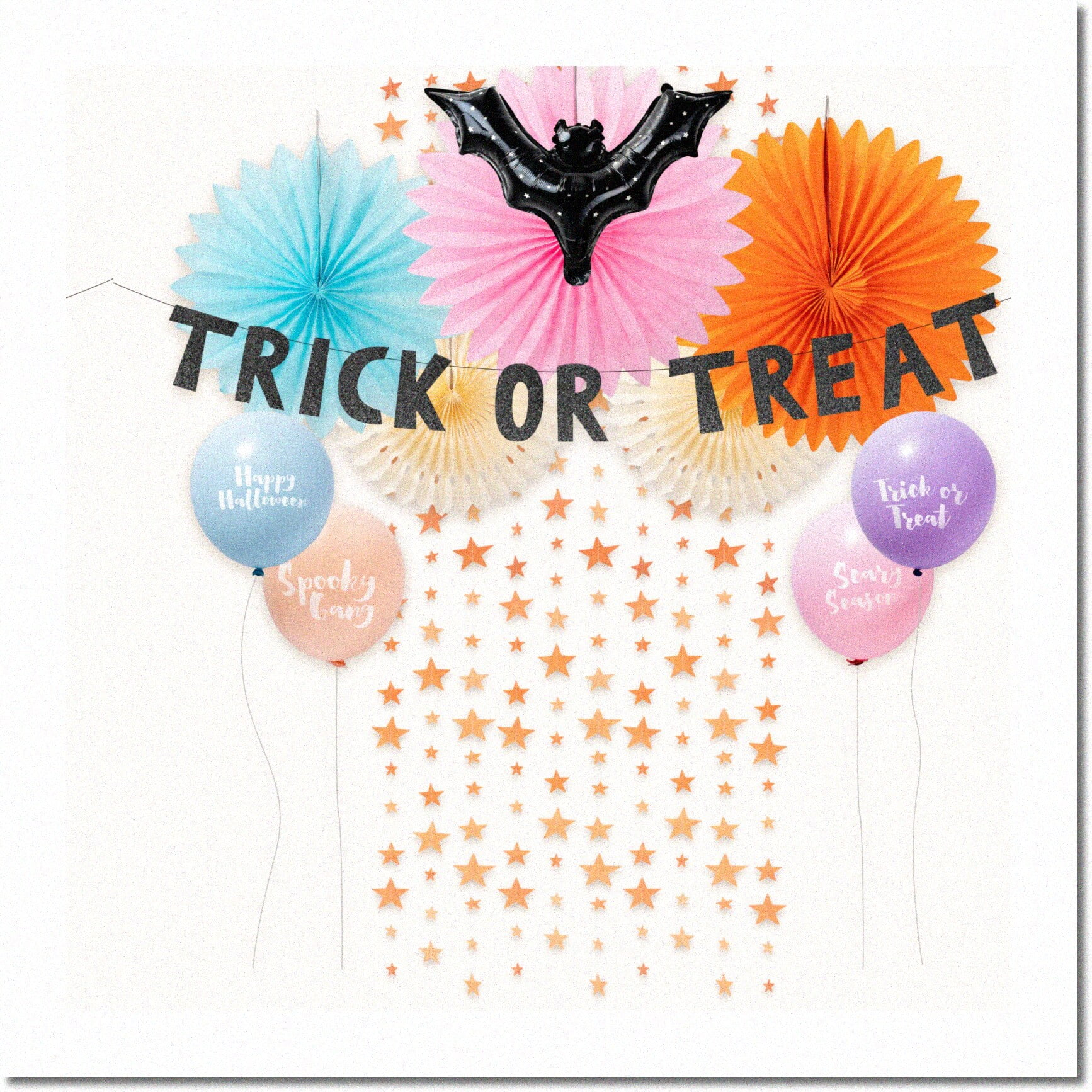 Pastel Party Palooza - Colorful Fan Bat Balloon Banner Garland Backdrop ...