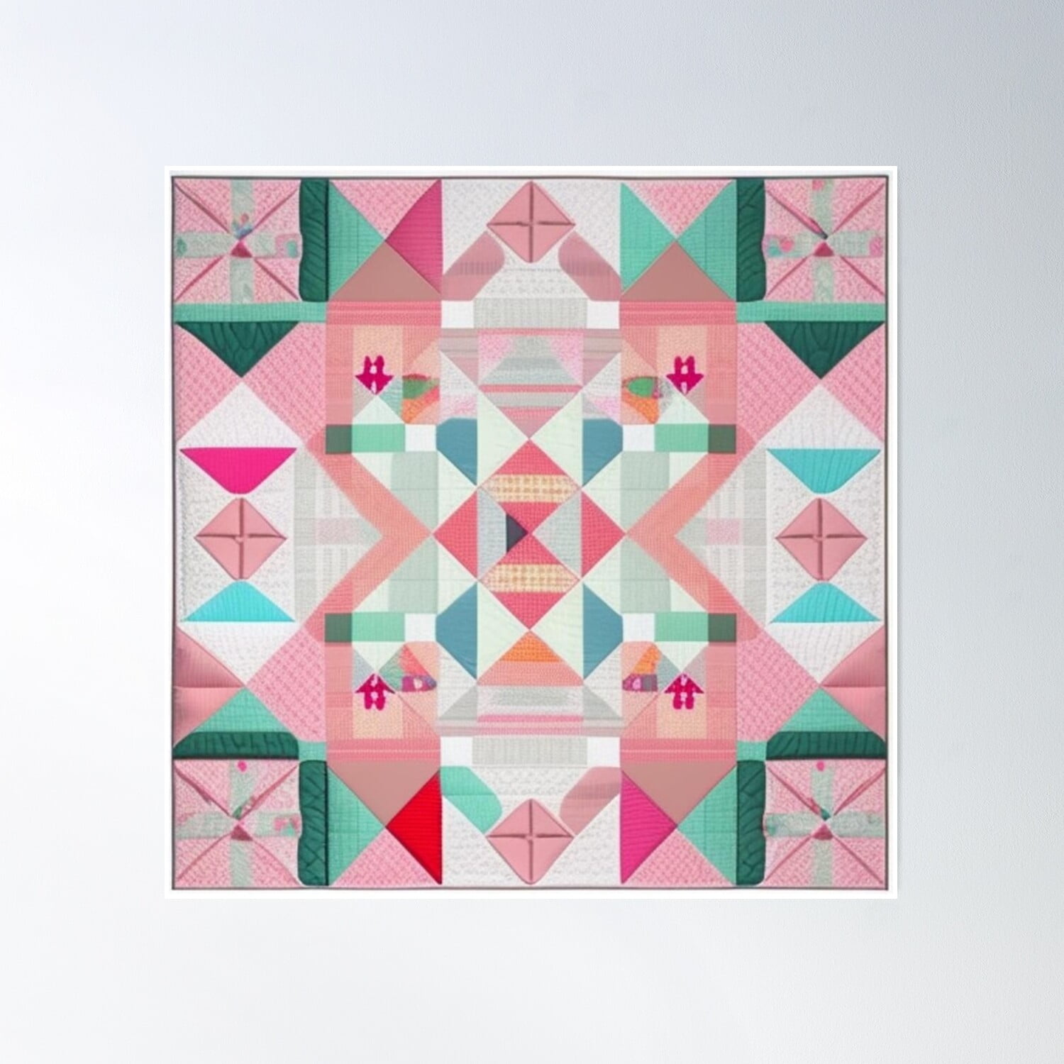 Pastel Patchwork Quilt Poster Wall Art, Modern Wall Decor, 16x16 ...