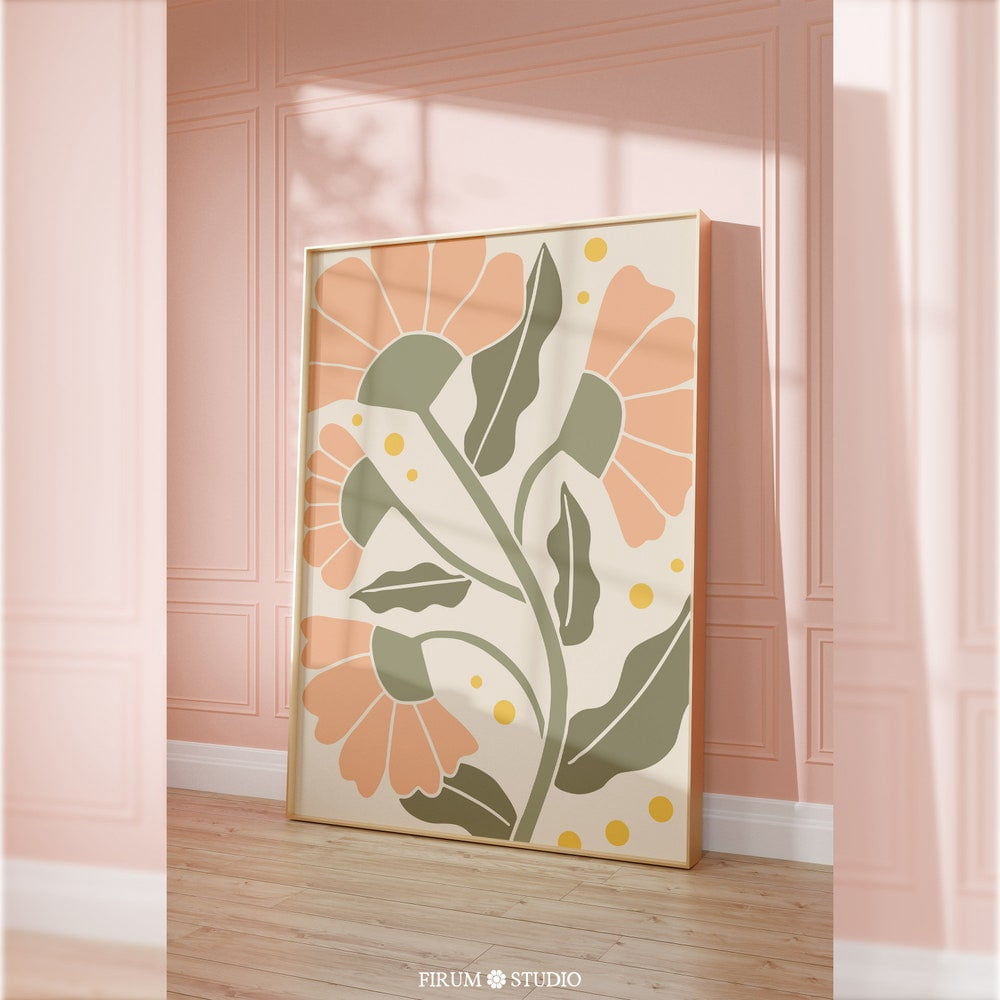 Pastel Peach And Green Print Wall Decor Muted Wall Prints Abstract ...