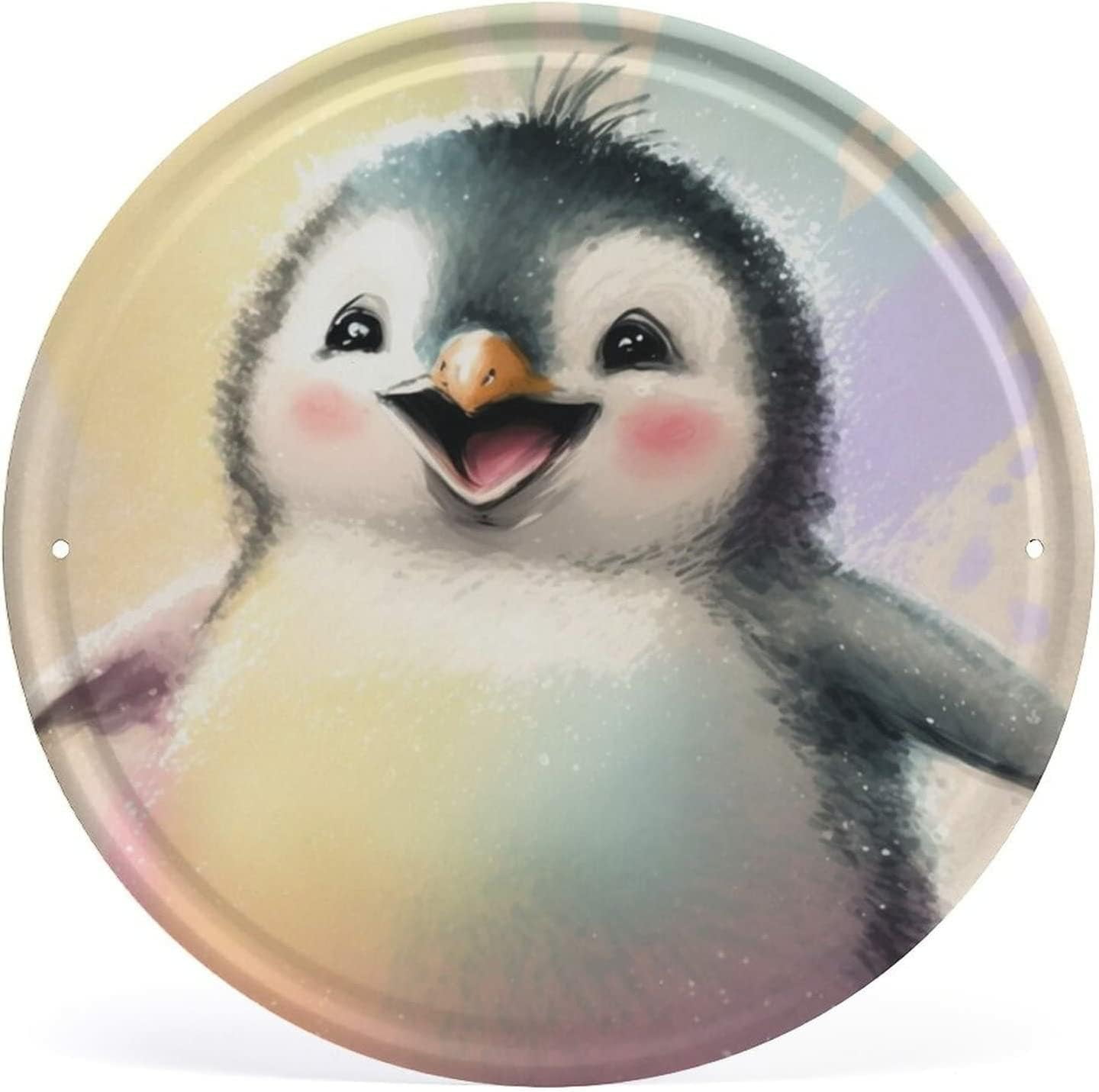 Pastel Penguin Unique Happy Colorful Round Metal Tin Signs Rustic A ...