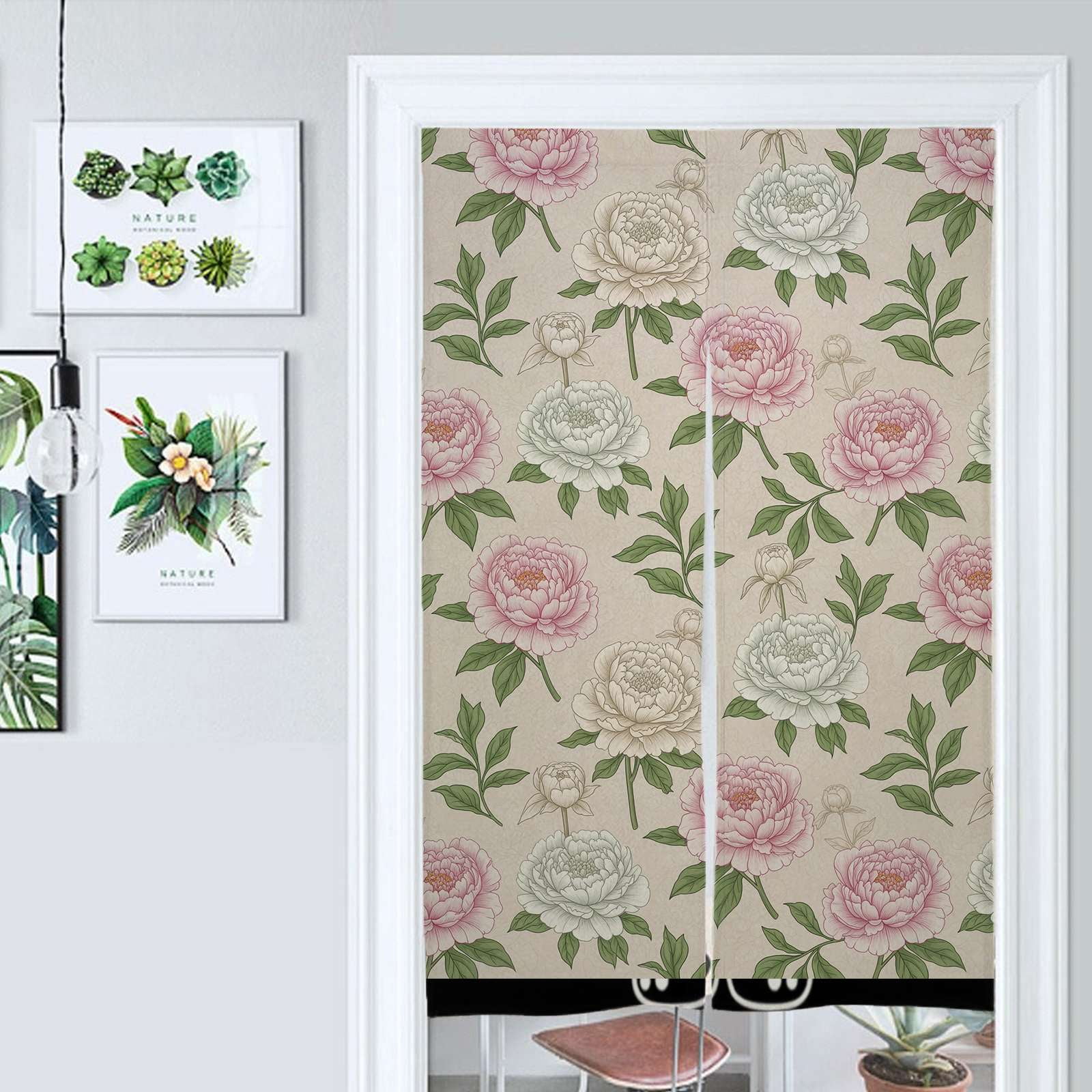Pastel Peony Floral Pattern Door Curtain Nordic Living Room DoorCurtain ...