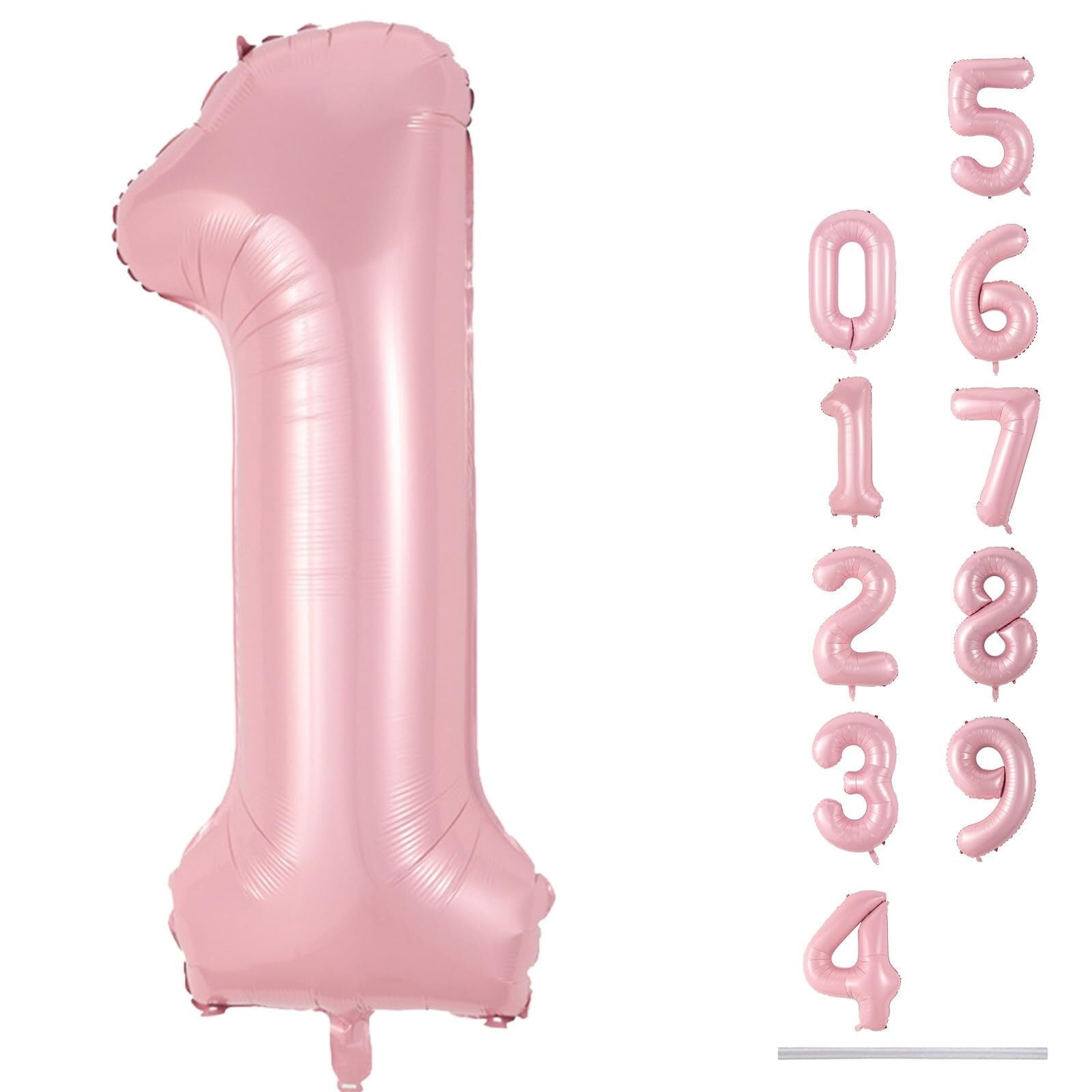 Pastel Pink 1 Balloons, 40 Inch Giant Light Pink Helium Foil Number 0-9 ...