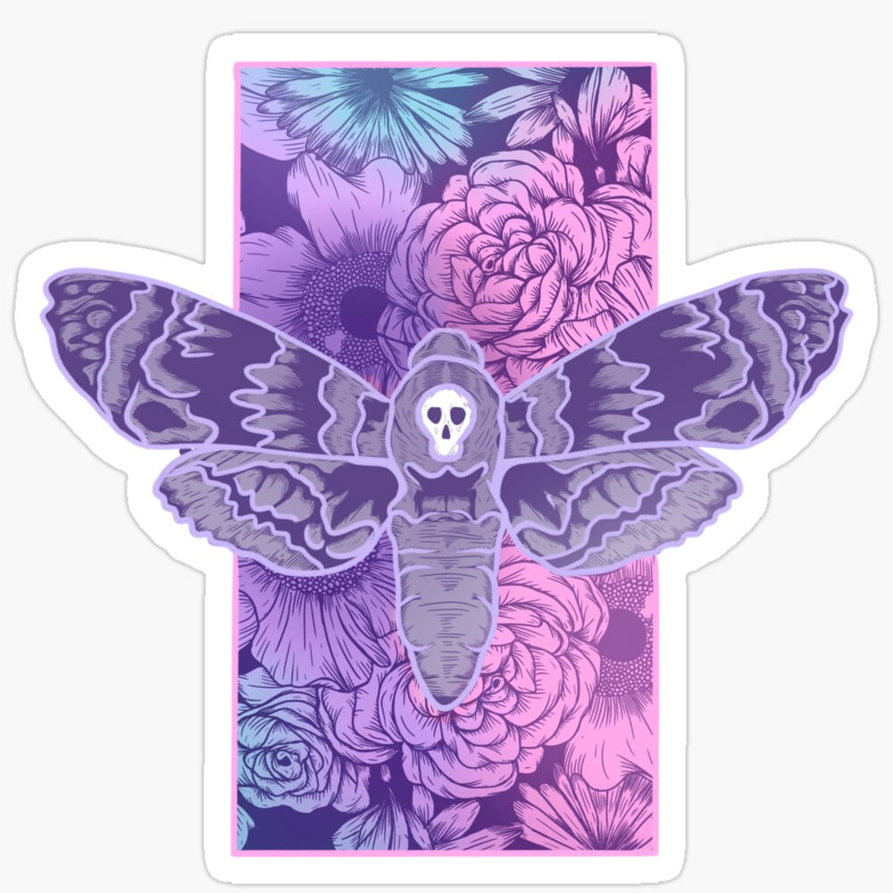 Pastel Pink And Purple Death Moth - Floral Fantasy Art Sticker Phone ...