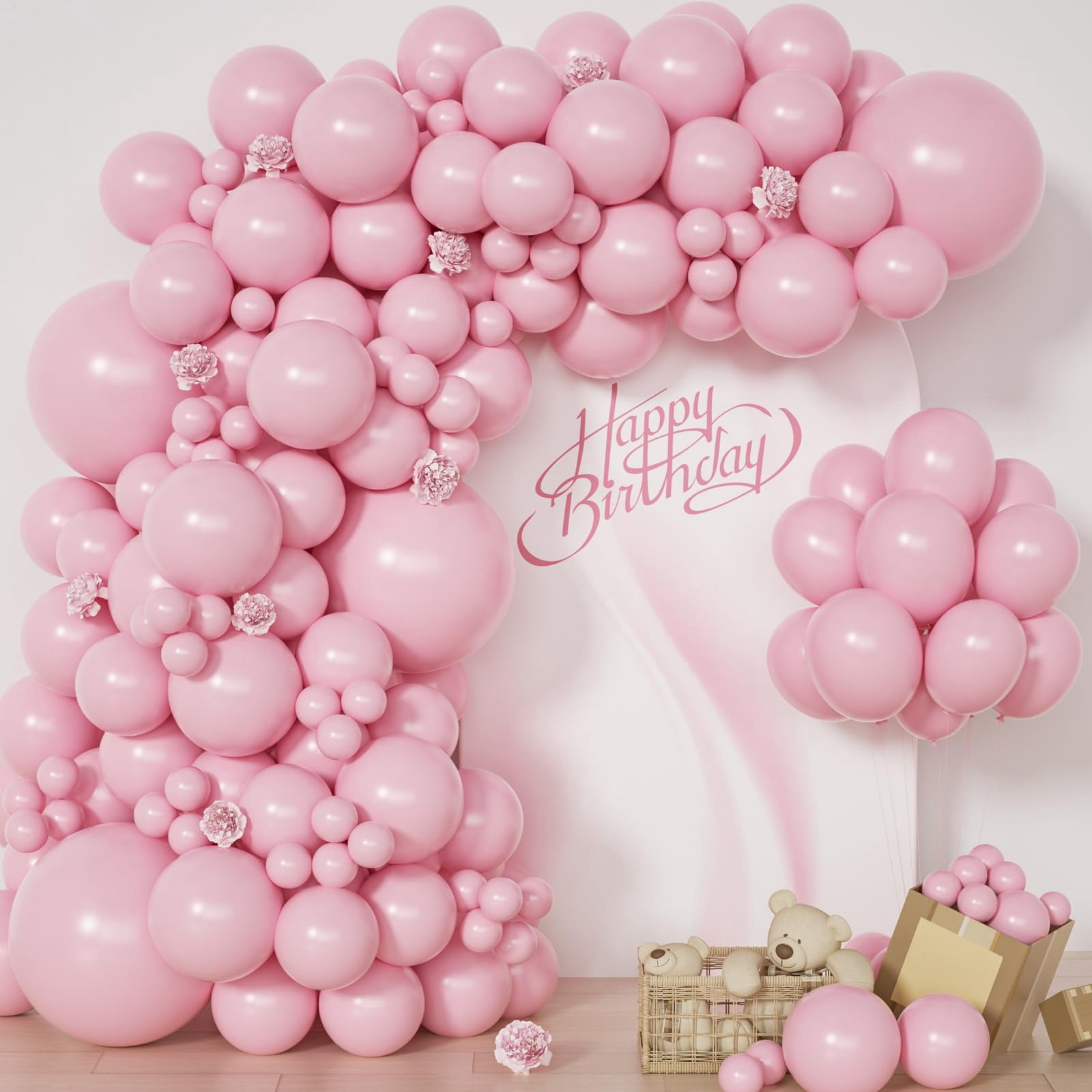 Pastel Pink Balloons Arch DHF10 Kit-129pcs Different Sizes 18, 12,10 ...