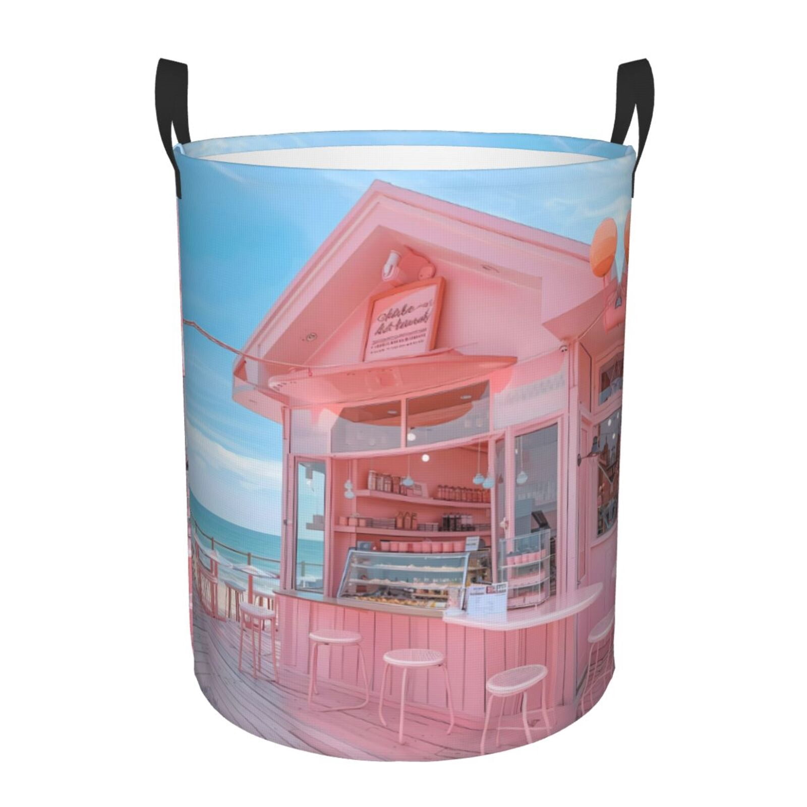 Pastel Pink Beach Cafe Large Laundry Basket with Handles - Baby Kids ...
