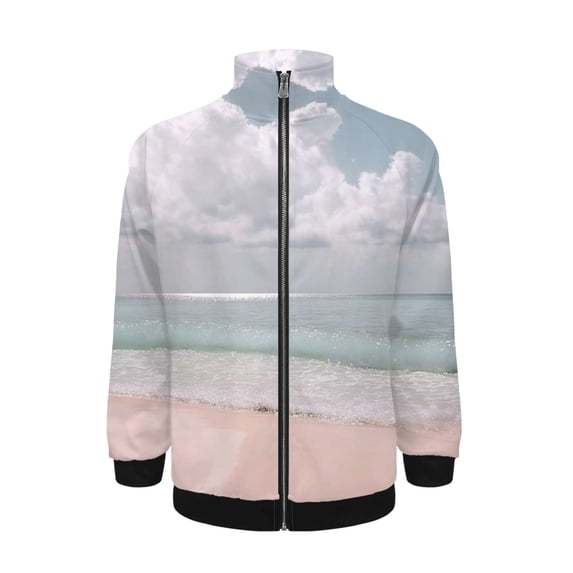 Pastel Pink Beach Scene Jacket Men's Street Cool Long Sleeves Coat ...