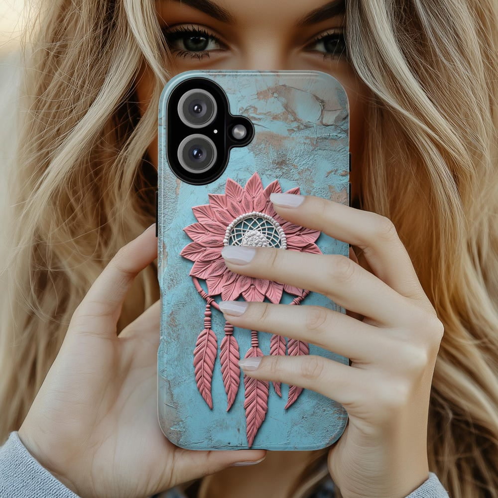 Pastel Pink Blue Dreamcatcher Boho Chic Phone Case with iPhone 17 to 11 ...