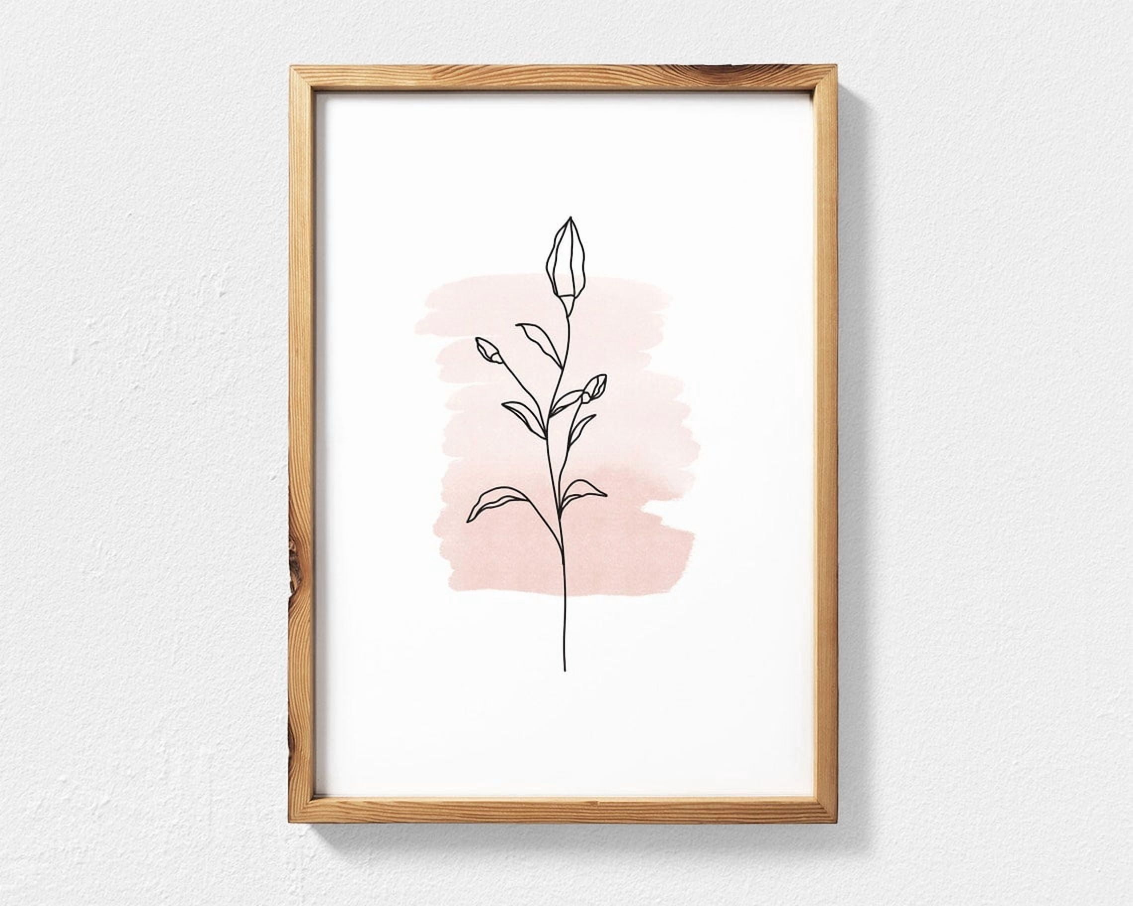 Pastel Pink Botanical Wall Art Print, Minimalist Flower Line Drawing ...
