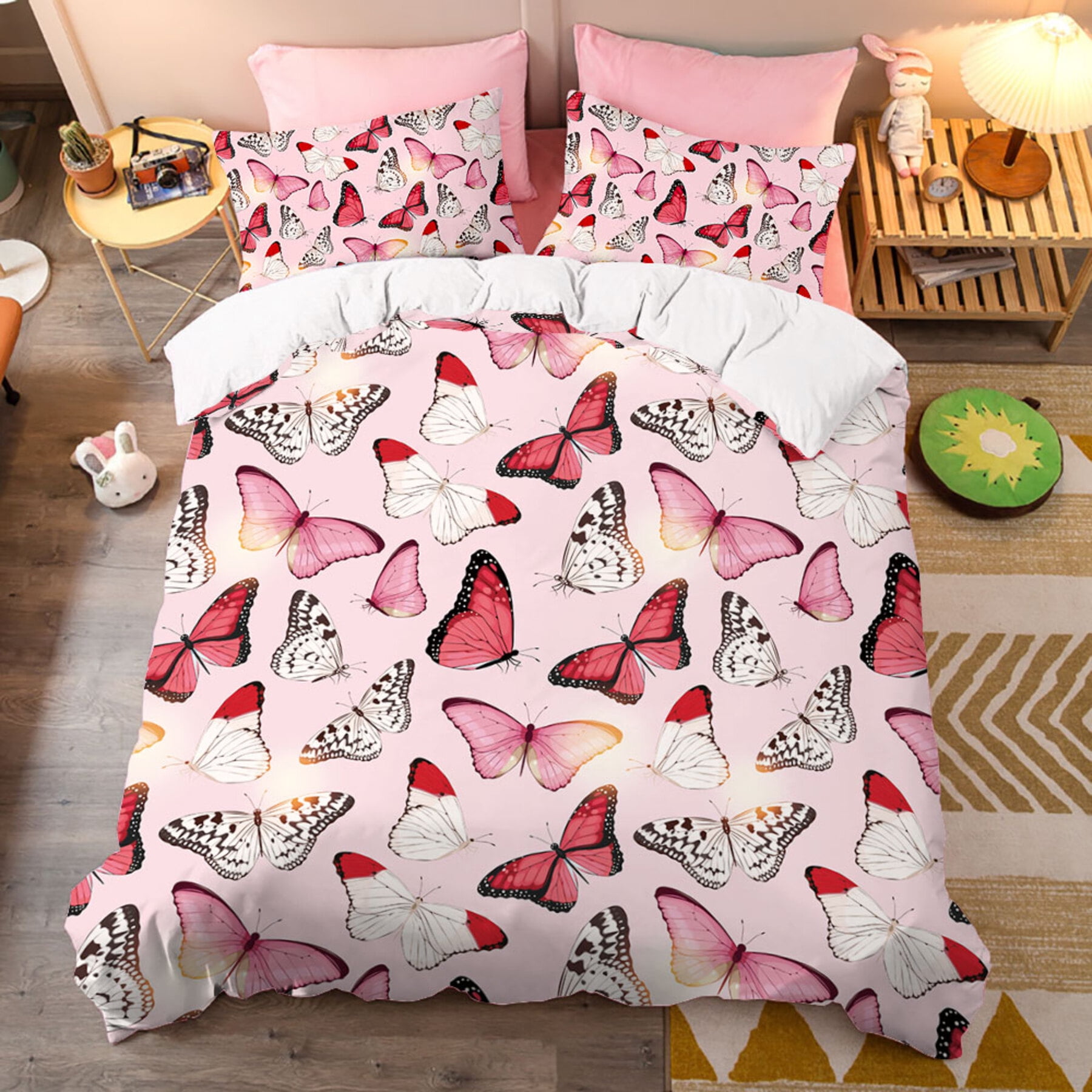 Pastel Pink Butterfly Bedding Set Soft Comfortable Playful Design for a ...