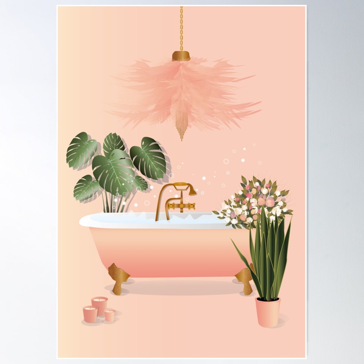 Pastel Pink & Green Bathroom Bubble Bath Poster Wall Art, Modern Wall ...