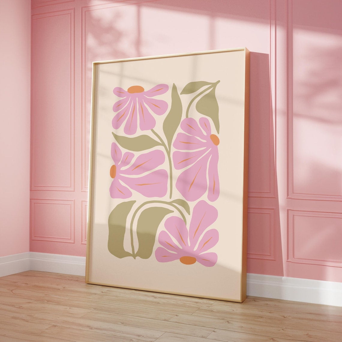 Pastel Pink & Green Floral Printable Art, Pastel Pink And Sage Retro ...