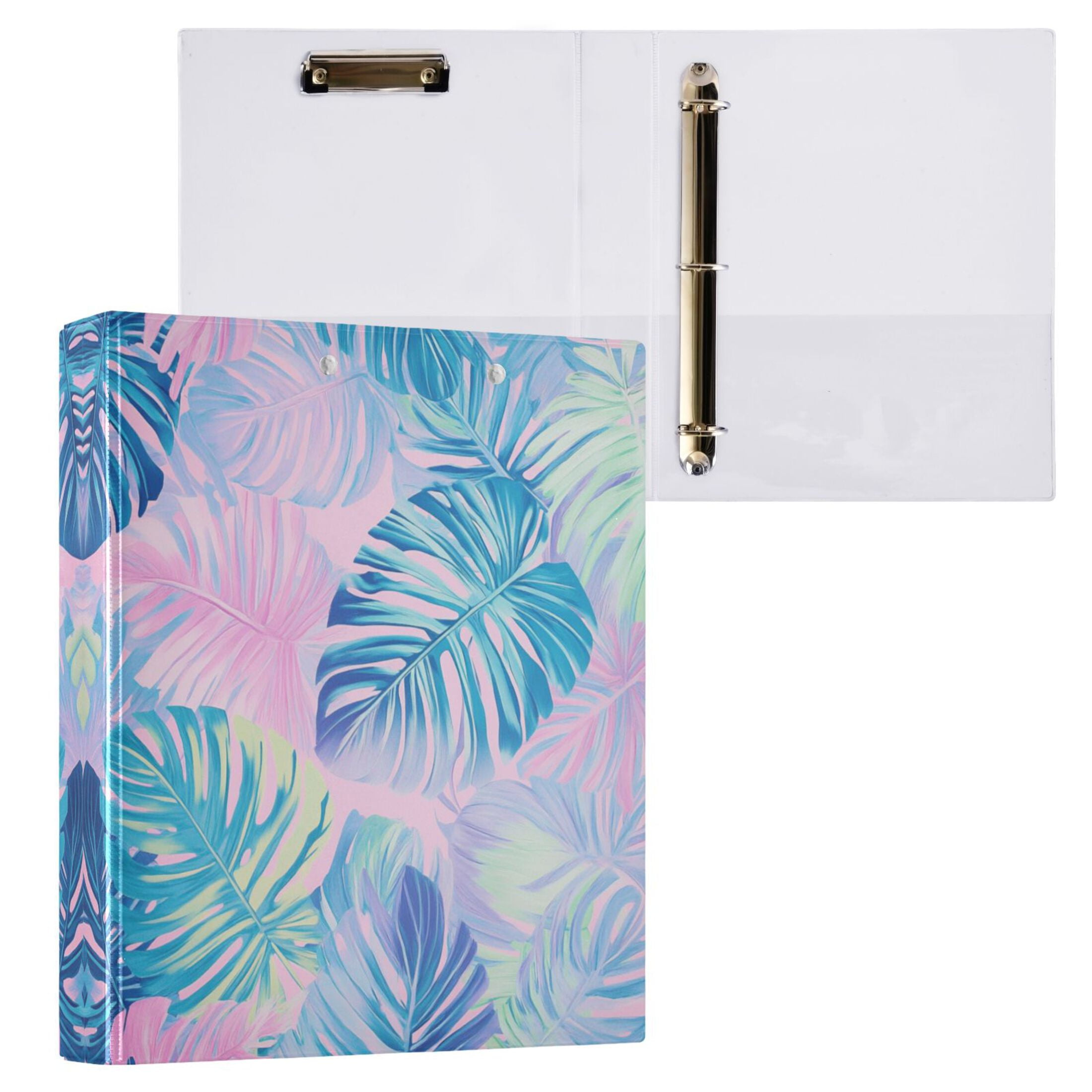 Pastel Pink Palm Leaves 3 Ring Hardcover Binders 1.5in Round Rings for ...