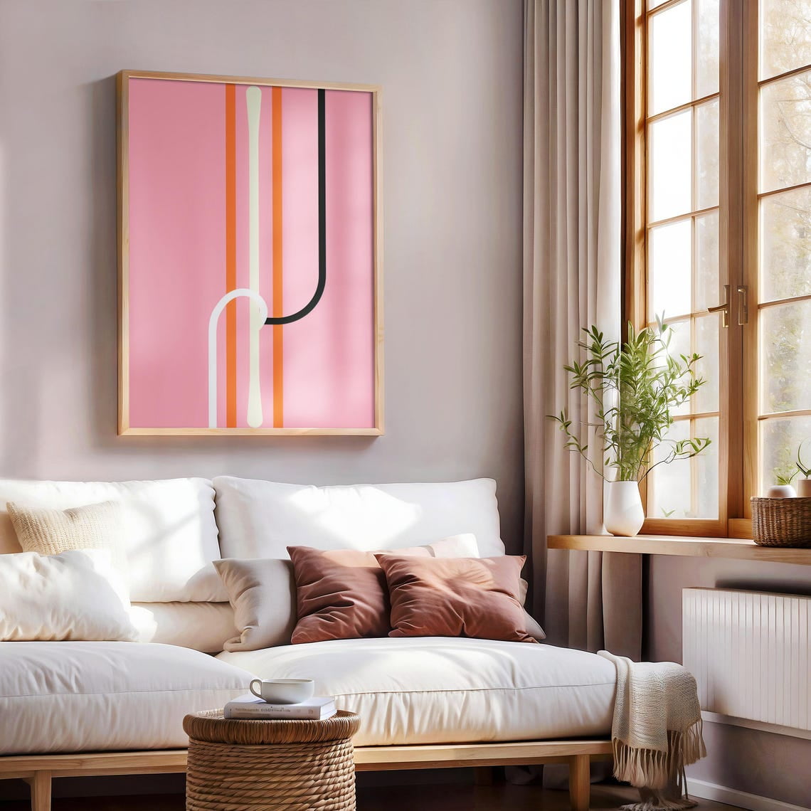 Pastel Pink Peach Abstract Wall Art, Colorful Lines Modern Decor ...
